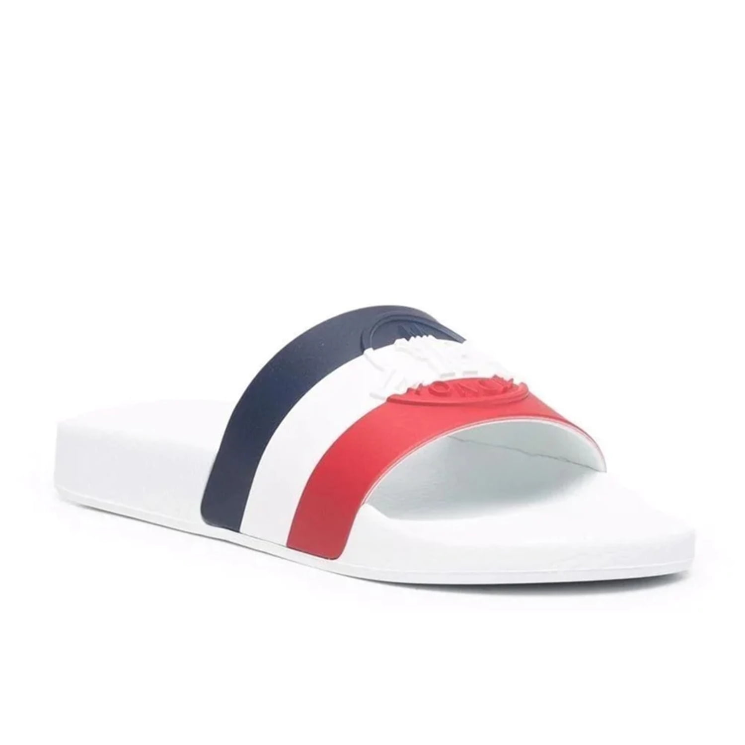 Moncler Women's Striped Logo Embossed Rubber Slide 'Jeane' Sandals in ...