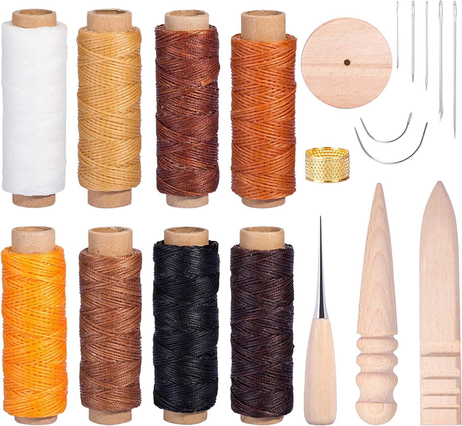 Moncolis 20 Pcs Waxed Thread with Leather Craft Tools Sewing Needles ...