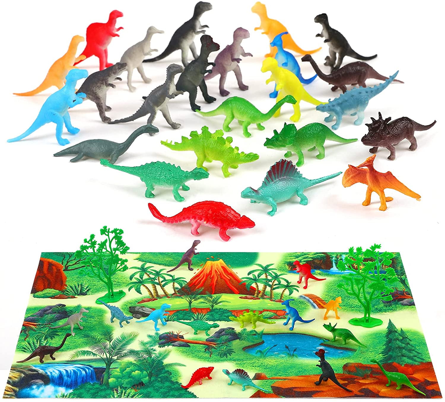 Moncolis 26 Piece Mini Plastic Realistic Dino Tiny Figures with Playmat ...