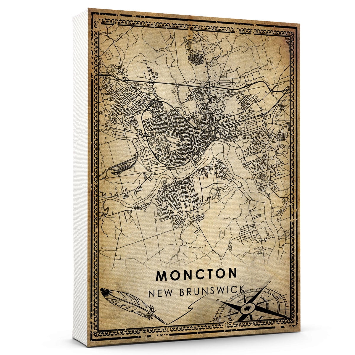Moncton Vintage Map Prints Canvas, New Brunswick Map Art Canvas, Canvas ...