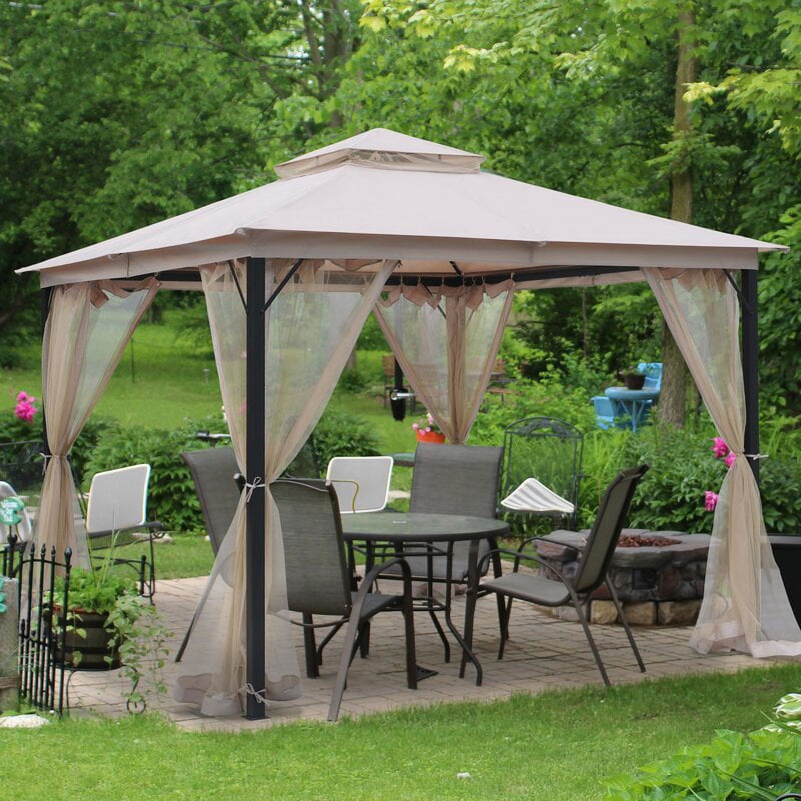 Mondawe 10*10FT Soft Top Canopy Patio, Outdoor Double Roof Shaded ...