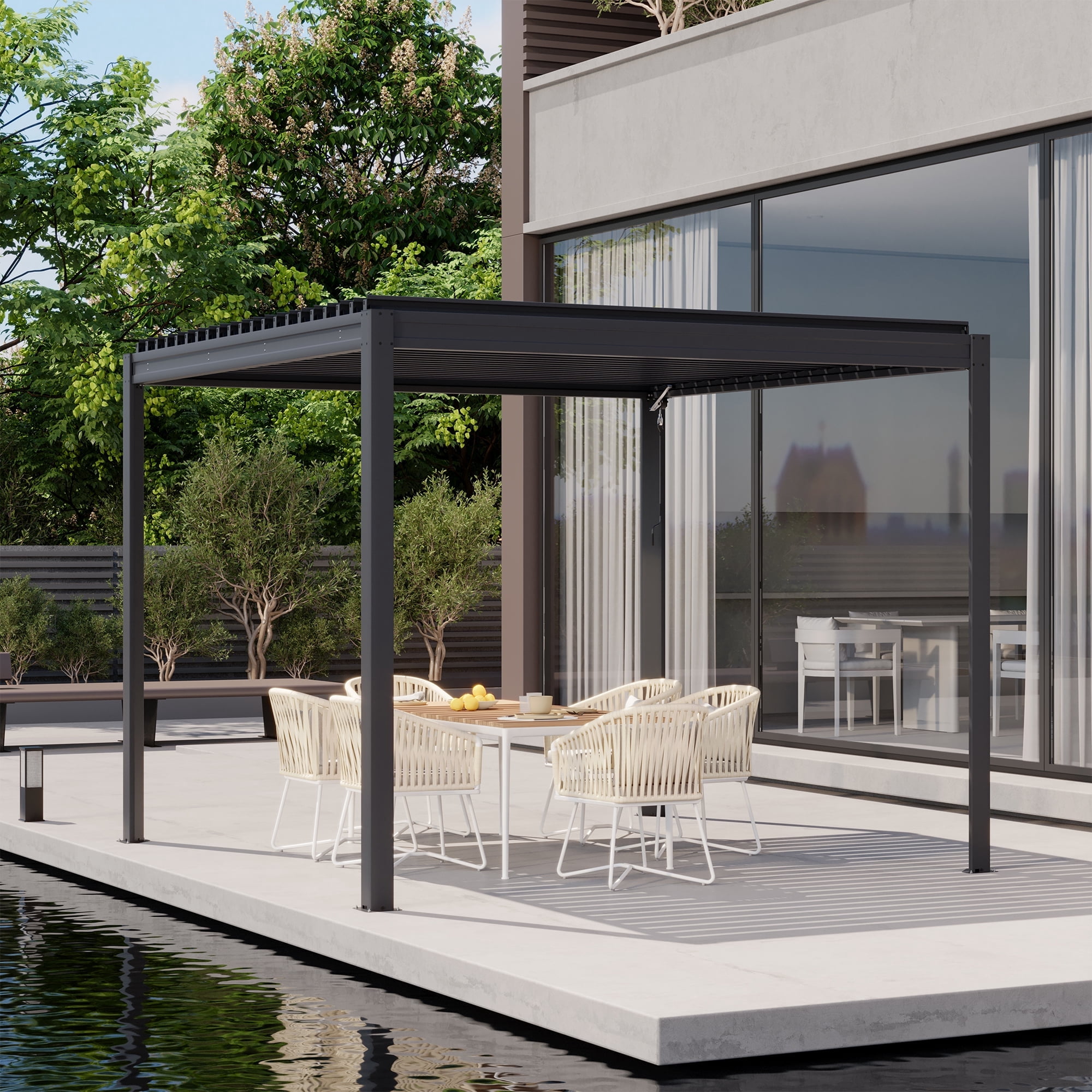 Mondawe 10'x10' Louvered Pergola, Outdoor Aluminum Pergola with ...
