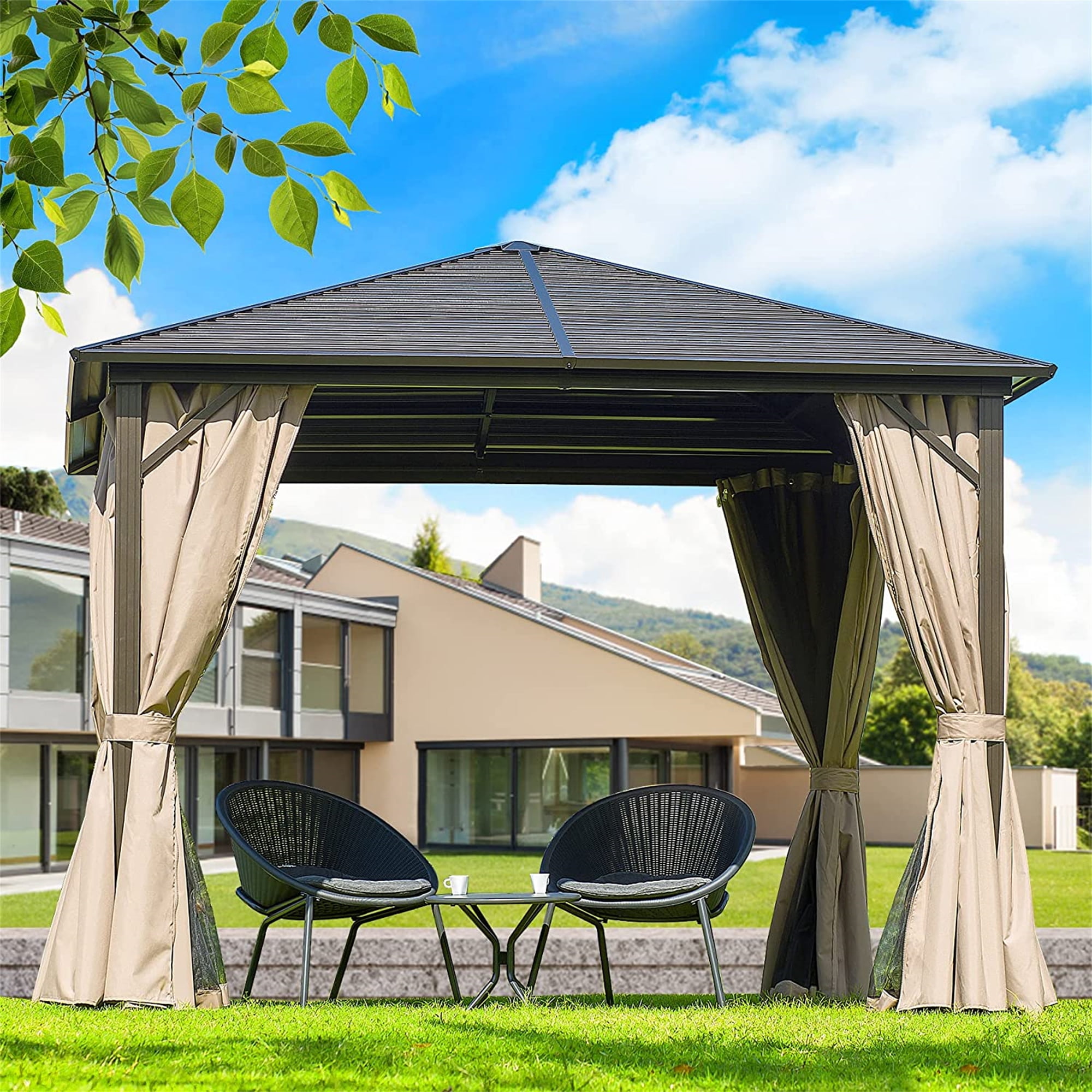 Mondawe 10'x10' Outdoor Hardtop Gazebo Permanent Canopy with Galvanized ...