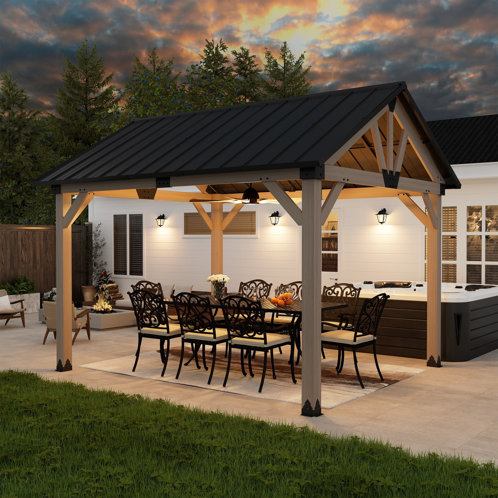 Mondawe 10'x12' Hardtop Gazebo Galvanized Steel Gable Roof Canopy ...