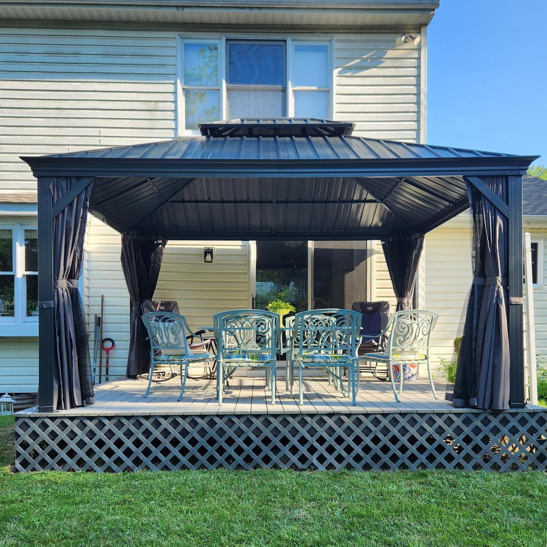 Mondawe 10'x12' Hardtop Gazebo, Wooden Coated Aluminum Frame Canopy ...