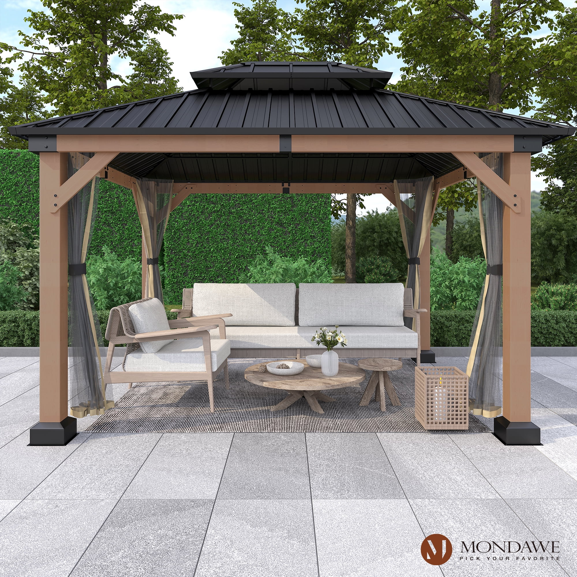 Mondawe 10'x12' Permanent Hardtop Gazebo Canopy Cedar Wood Framed ...