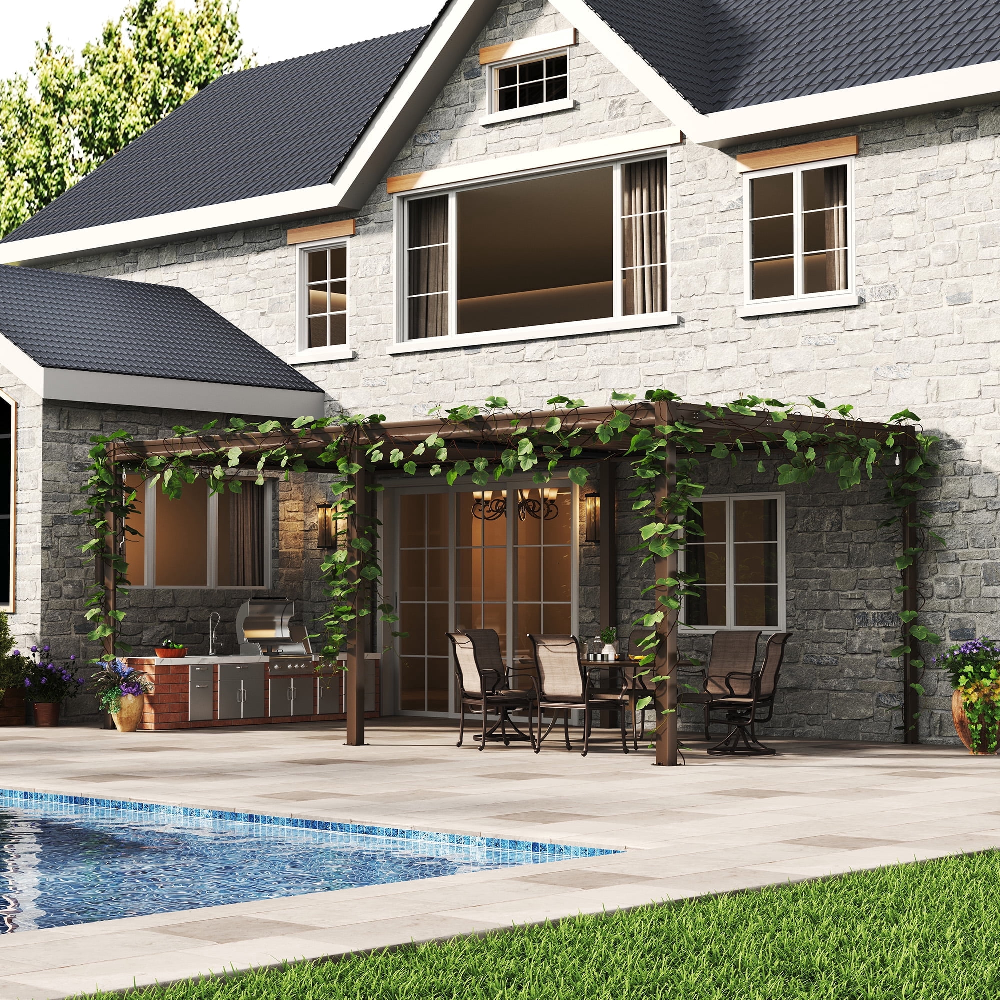 Mondawe 10'x20' Louvered Pergola, Outdoor Aluminum Pergola with ...