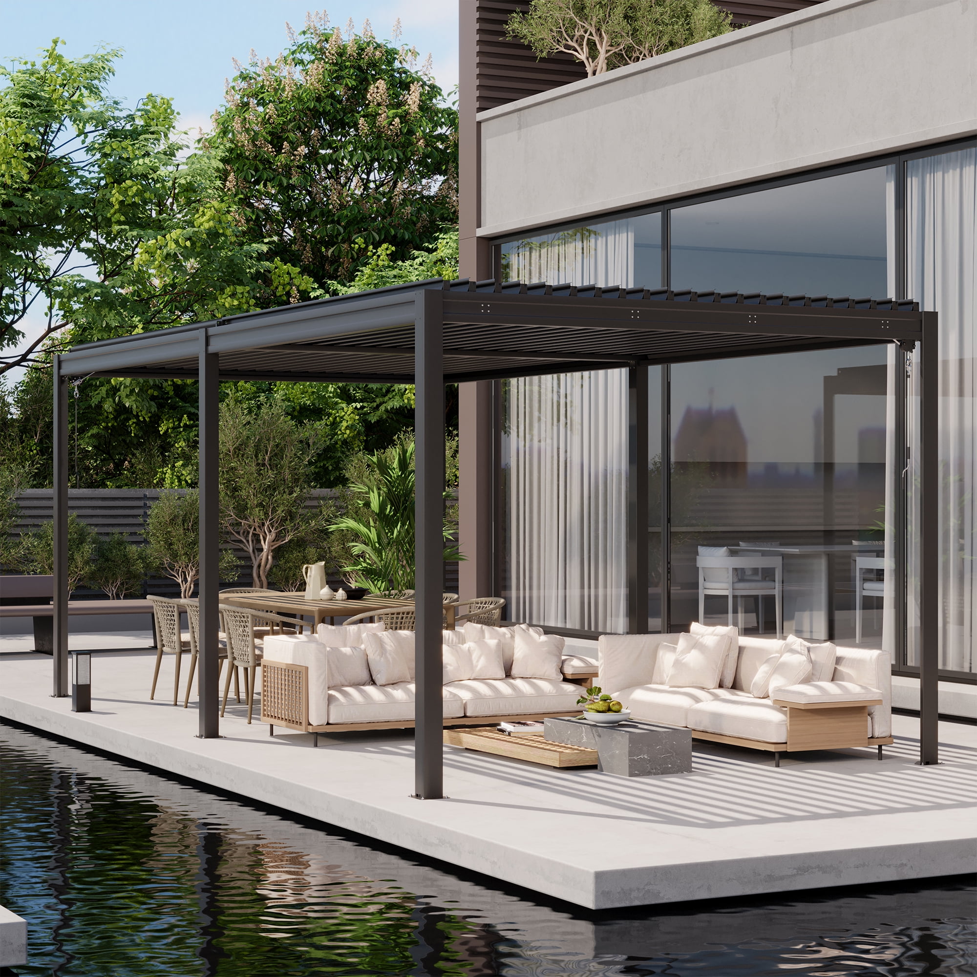 Mondawe 10'x20' Louvered Pergola, Outdoor Aluminum Pergola with ...