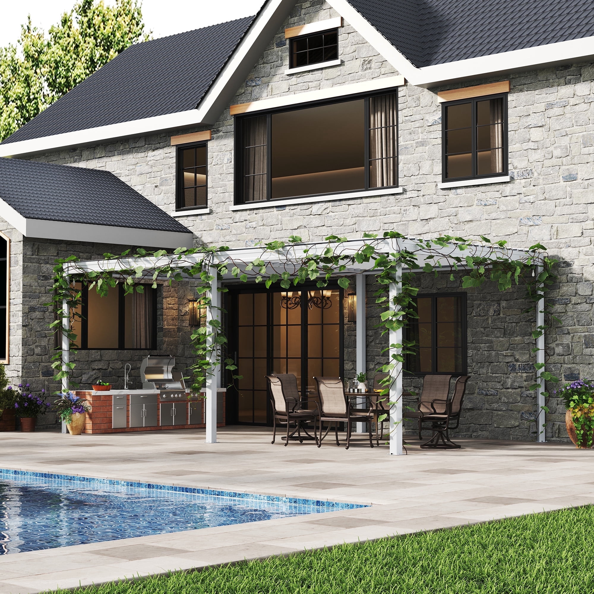 Mondawe 10'x20' Louvered Pergola, Outdoor Aluminum Pergola with ...