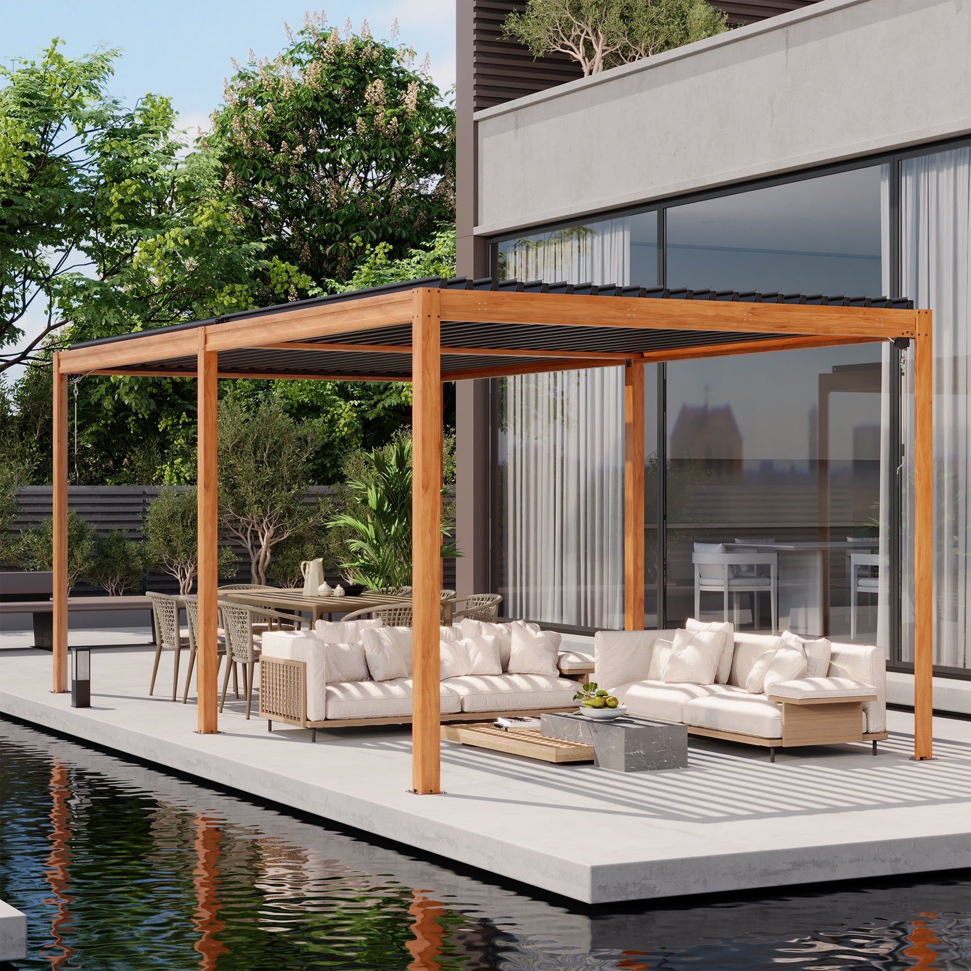 Mondawe 10'x20' Louvered Pergola, Outdoor Aluminum Pergola with ...