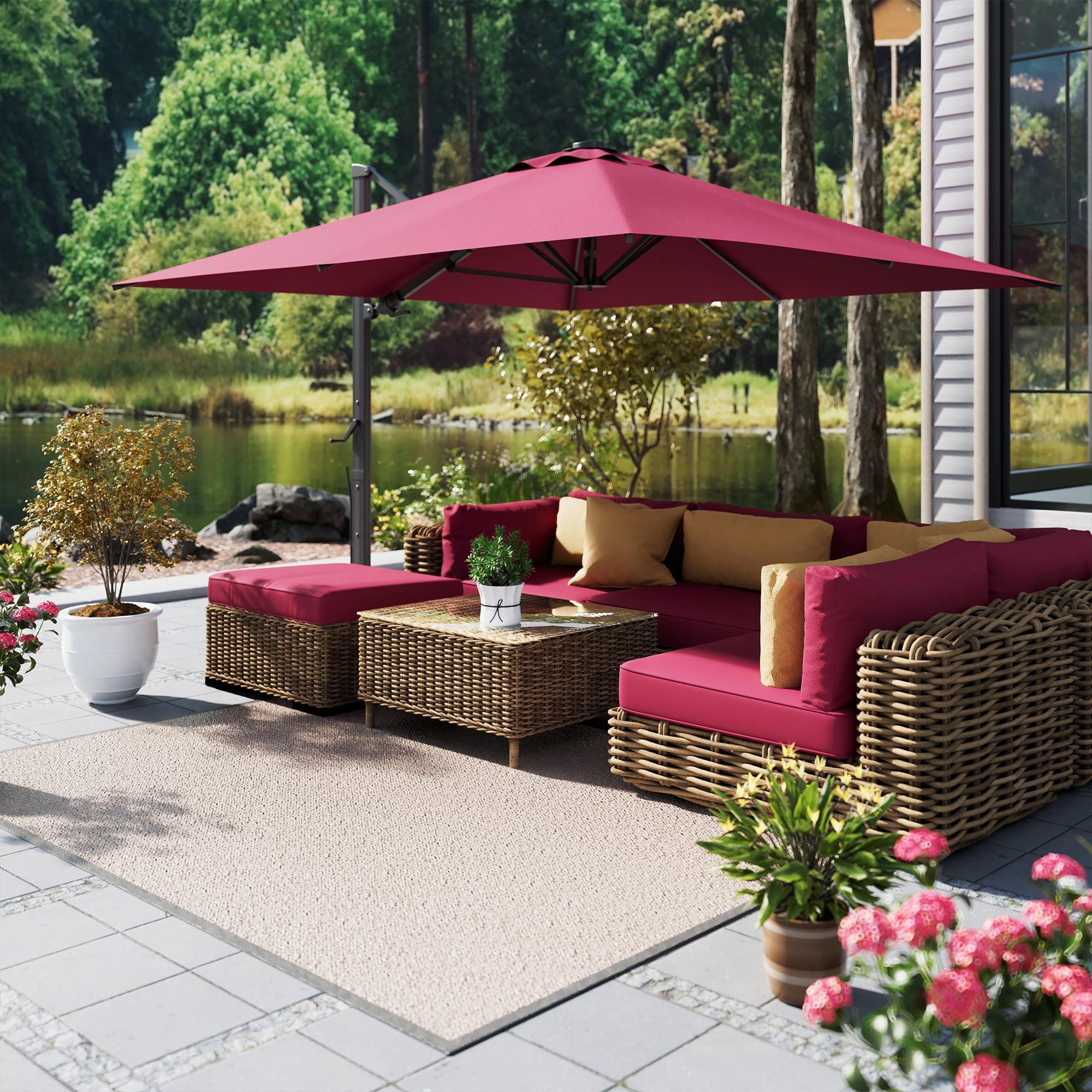 Mondawe 10x10 FT Square Cantilever Umbrella with Base and Bluetooth ...