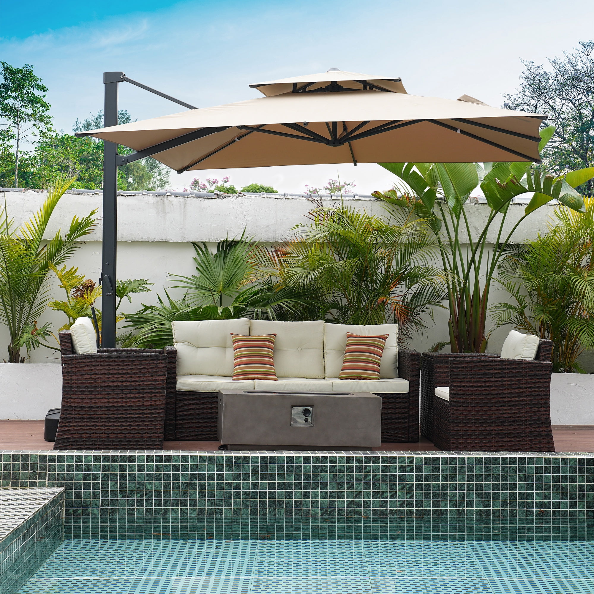 Mondawe 10x10Ft 2-Tier Rectangular Cantilever Patio Umbrella with 360 ...