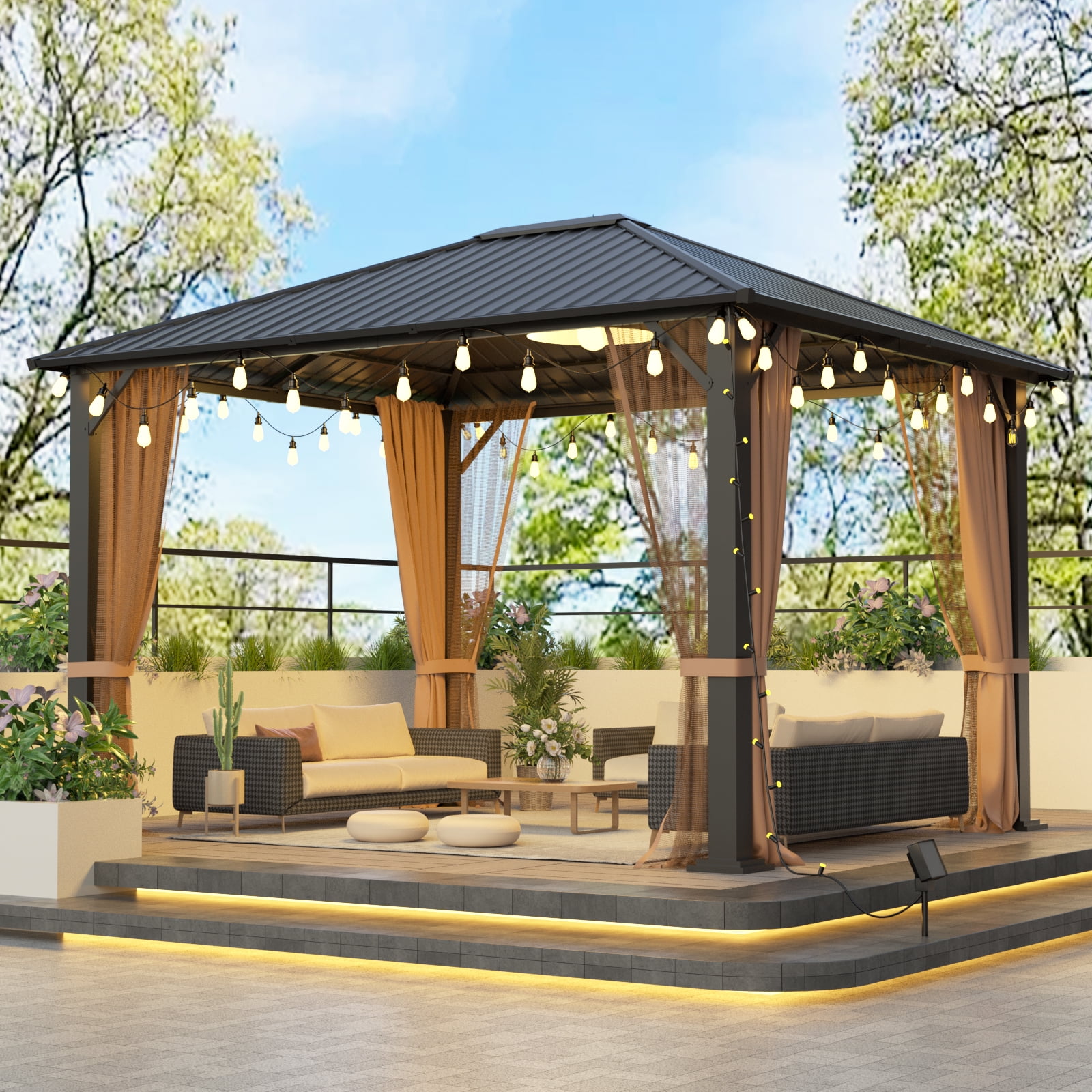 Mondawe 10x12 Hardtop Metal Gazebo,Heavy Duty Pergola with Mosquito ...