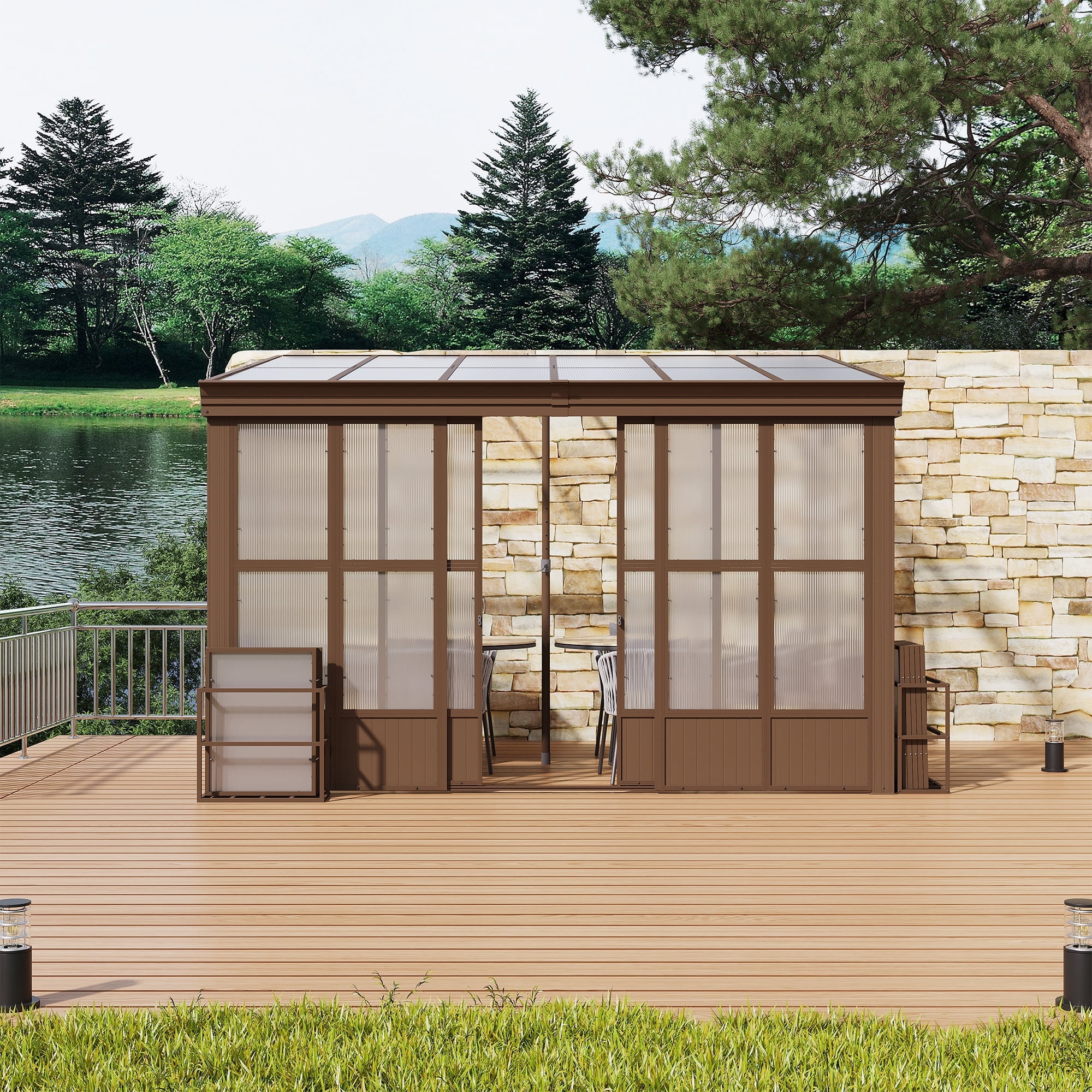 Mondawe 10x12 ft Wall Mounted Hardtop Gazebo Polycarbonate Roof Sunroom ...