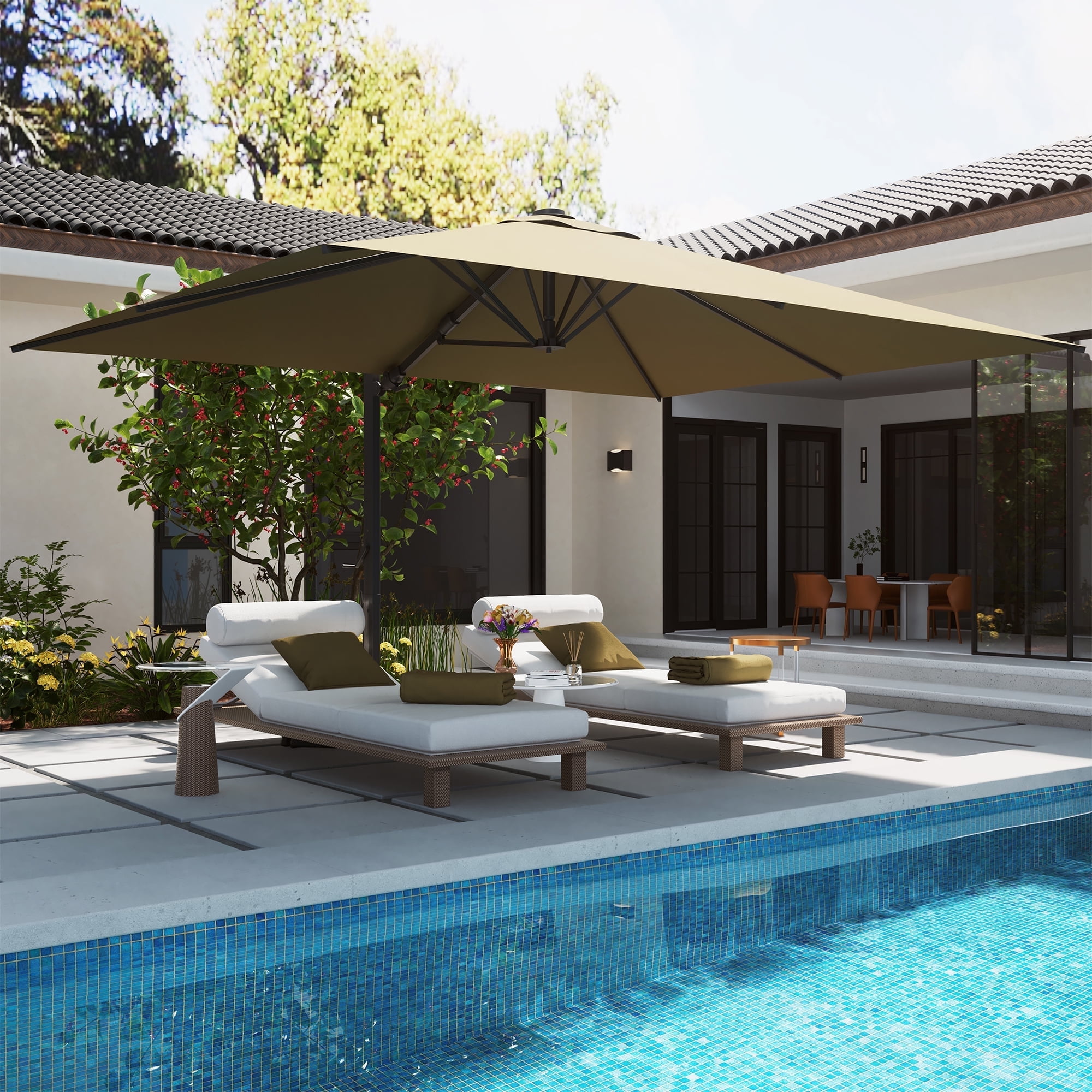 Mondawe 10x13 Ft Patio Cantilever Umbrella with Base,360° Rotation ...