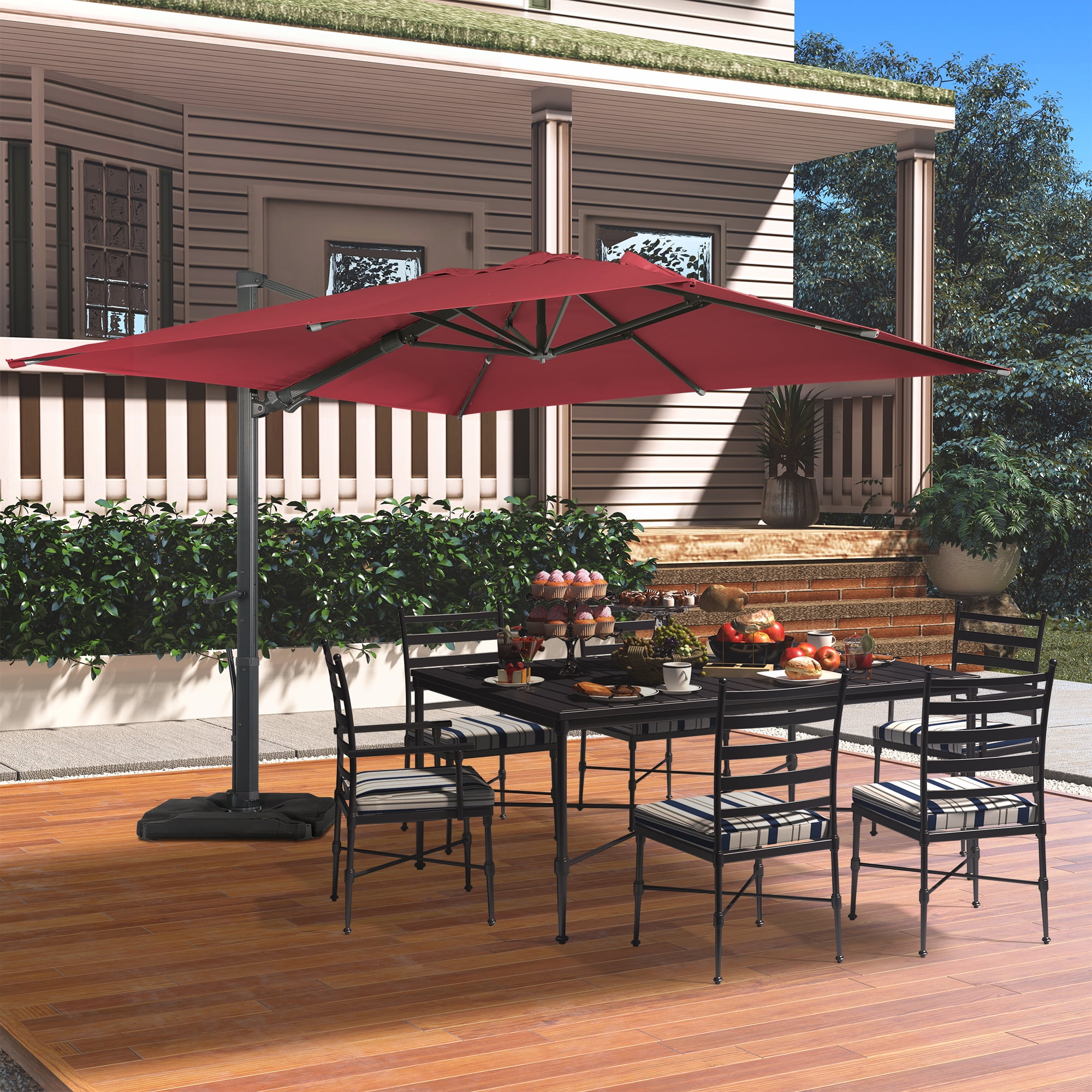 Mondawe 10x13 Ft Patio Cantilever Umbrella with Base and 360° Rotation ...