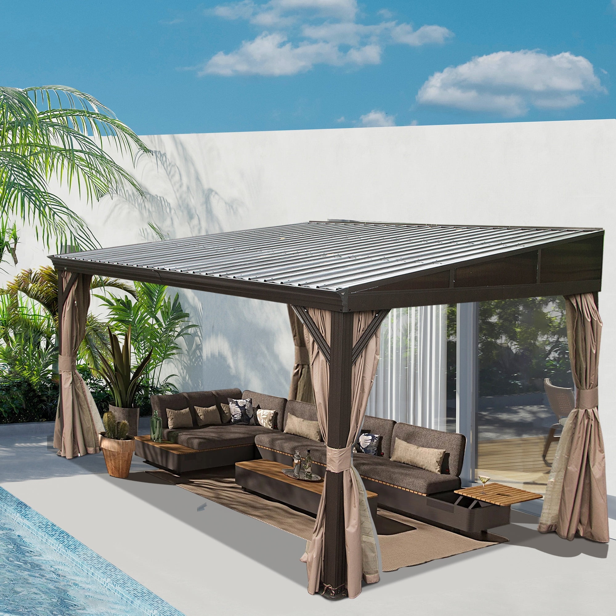 Mondawe 12 ft. x 14 ft. Outdoor Aluminum Frame Galvanized Steel Roof ...