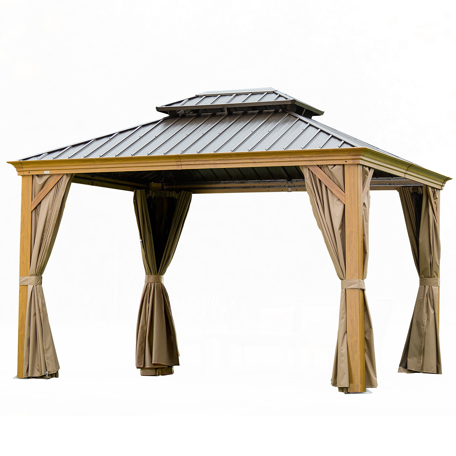 Mondawe 12'x14' Hardtop Gazebo, Wooden Coated Aluminum Frame Canopy ...