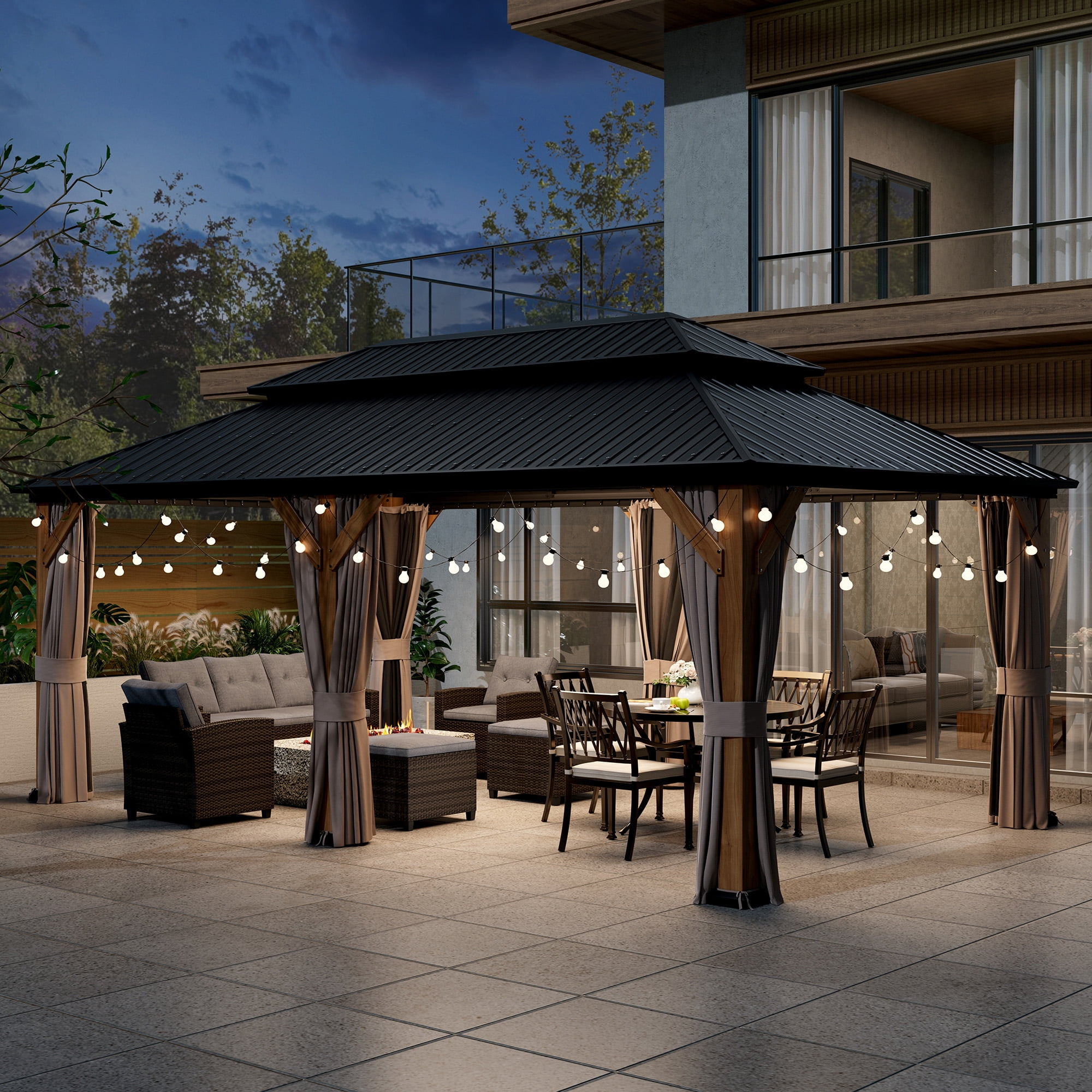 Mondawe 12'x20' Hardtop Gazebo, Outdoor Cedar Wood Frame Canopy with ...