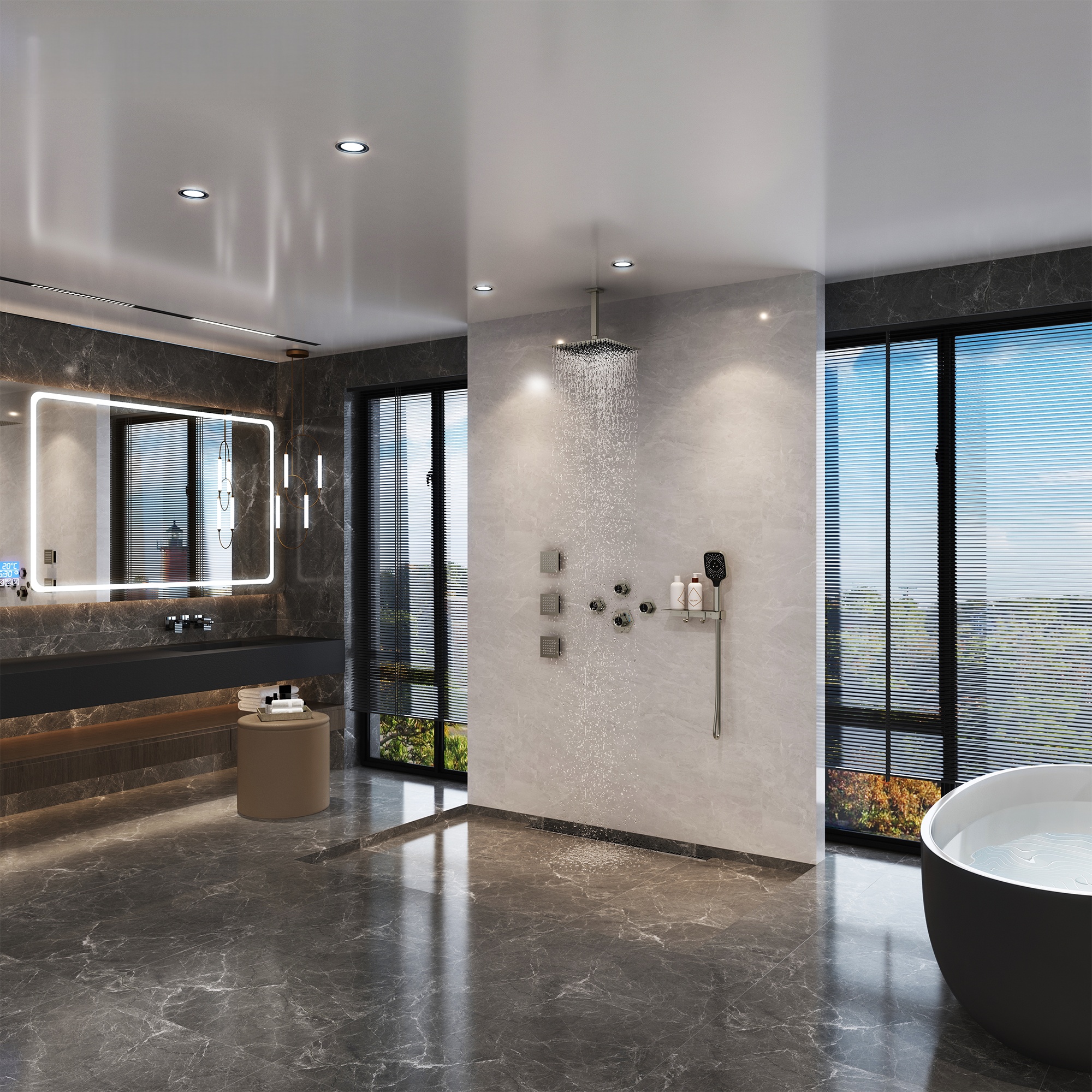 Mondawe 12in Thermostatic Ceiling Mount 3 Functions Shower System with ...