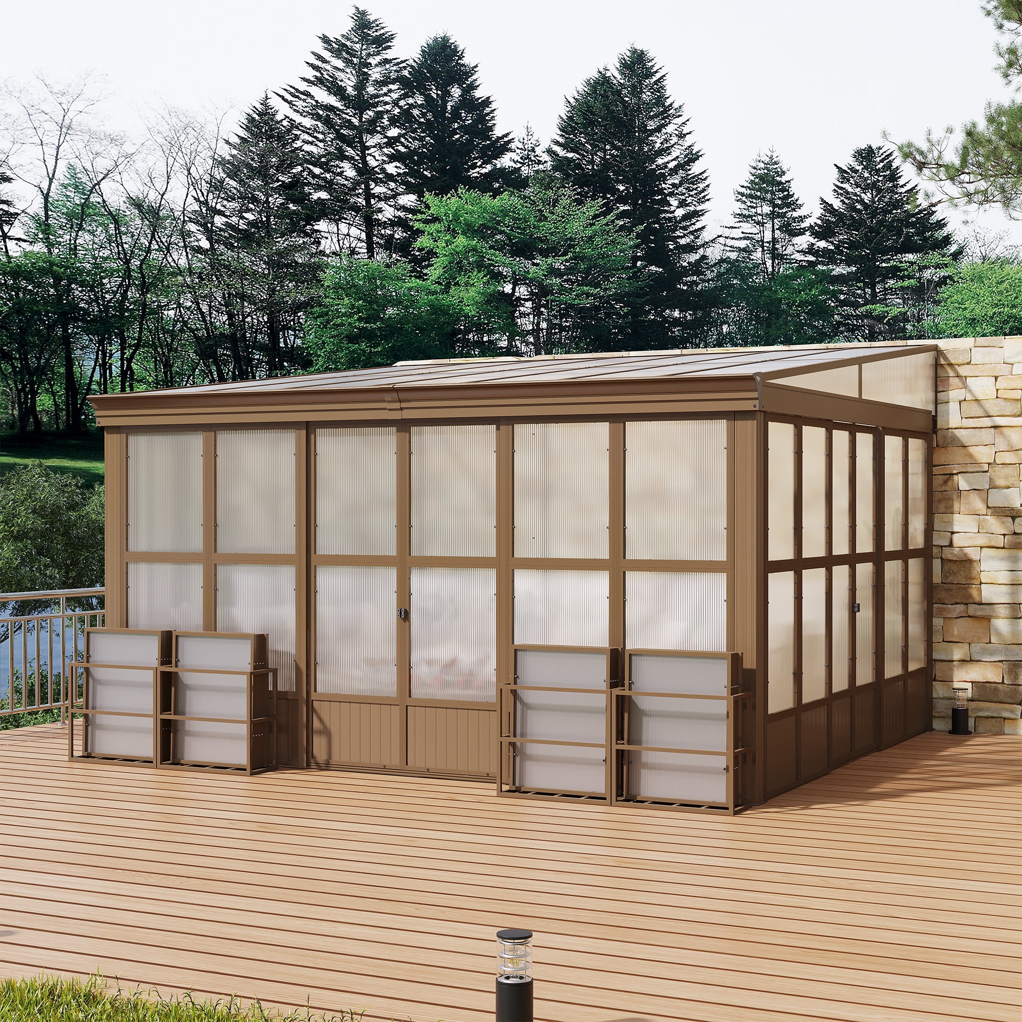 Mondawe 12x14 ft Wall Mounted Hardtop Gazebo Polycarbonate Roof Sunroom ...