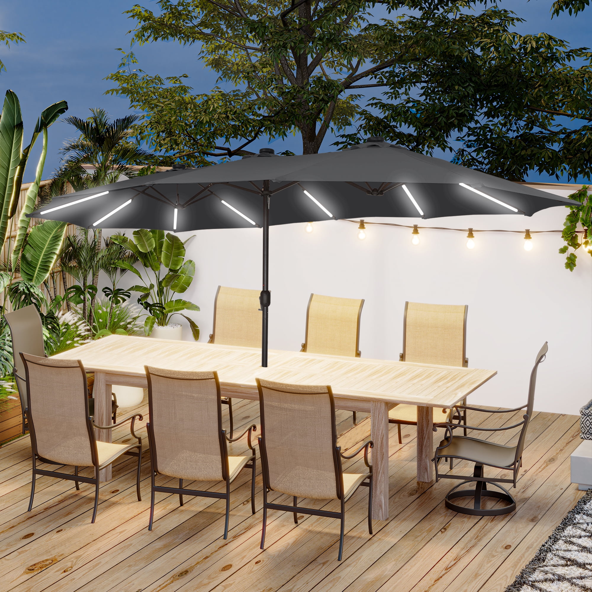 Mondawe 15ft Double-Sided Solar Patio Umbrella with Base (Included ...