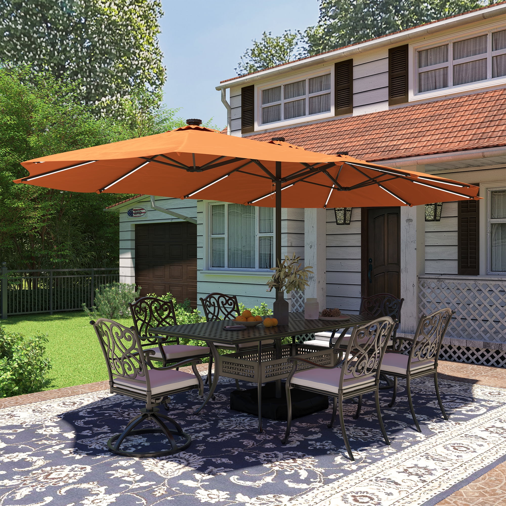 Mondawe 15ft Double-Sided Solar Patio Umbrella with Base (Included ...