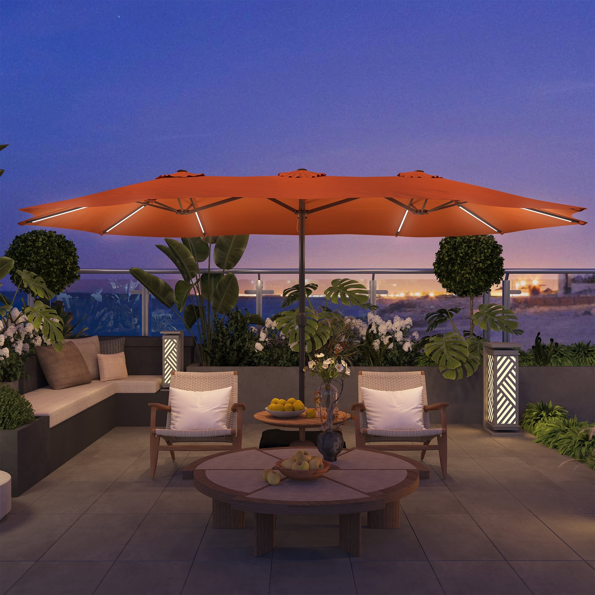 Mondawe 15ft Double-Sided Solar Patio Umbrella with Base (Included ...