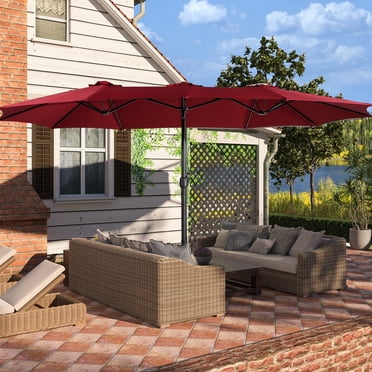 Ainfox 15ft Red Garden Patio Umbrella, Double-Sided with Solar LED ...