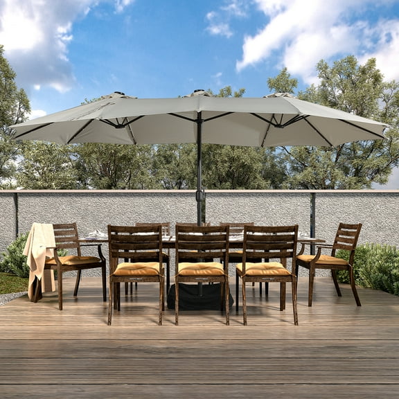 15ft Patio Umbrella with Solar Lights, Outdoor Large Umbrellas with ...