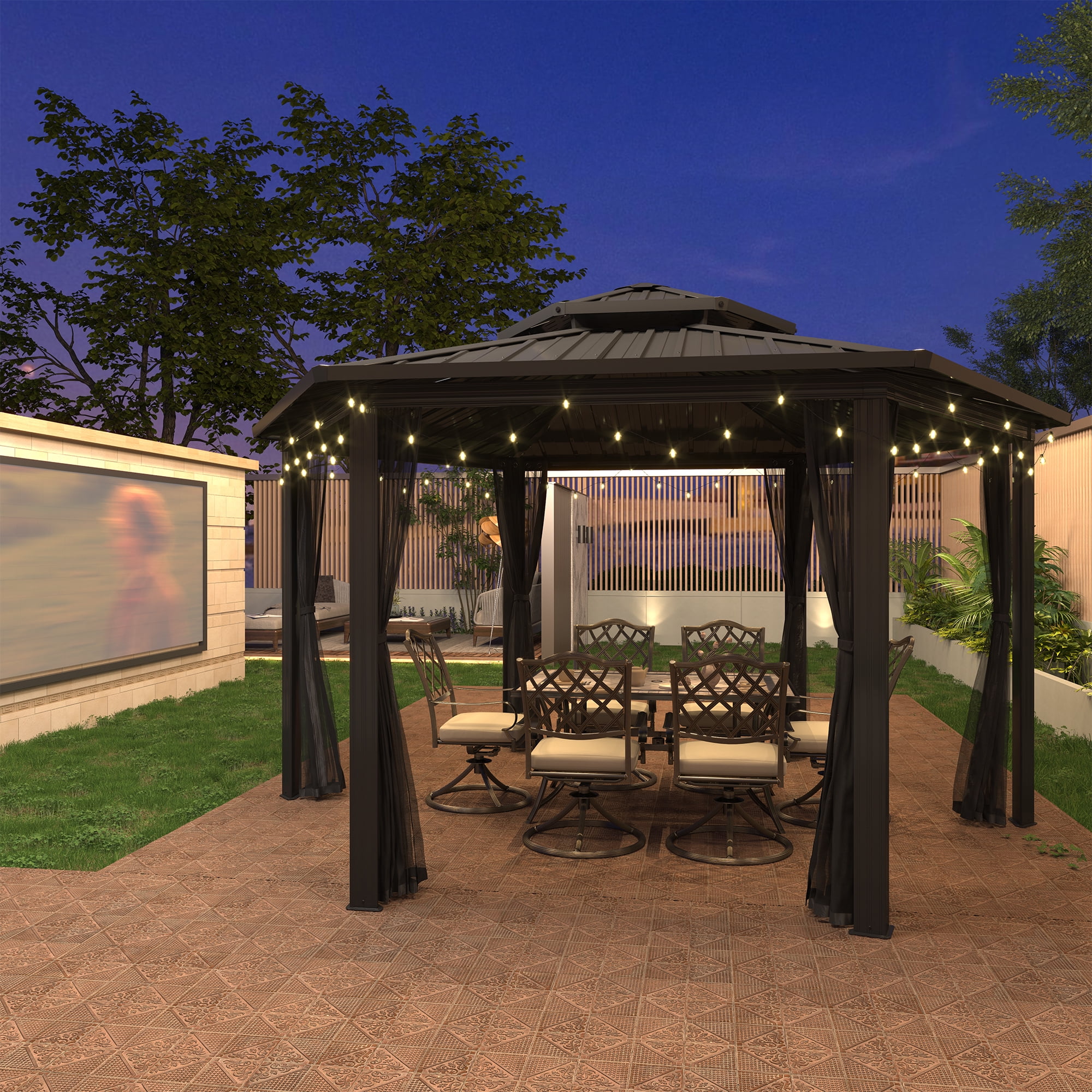 Mondawe 15x15Ft Hardtop Hexagon Gazebo, Heavy Duty Pavilion with Iron ...