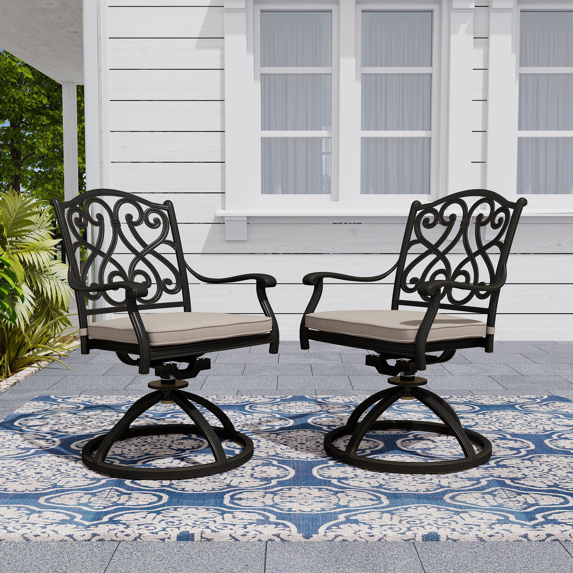 Mondawe 2 Piece Cast Aluminum Outdoor Swivel Dining Chairs, All-Weather ...