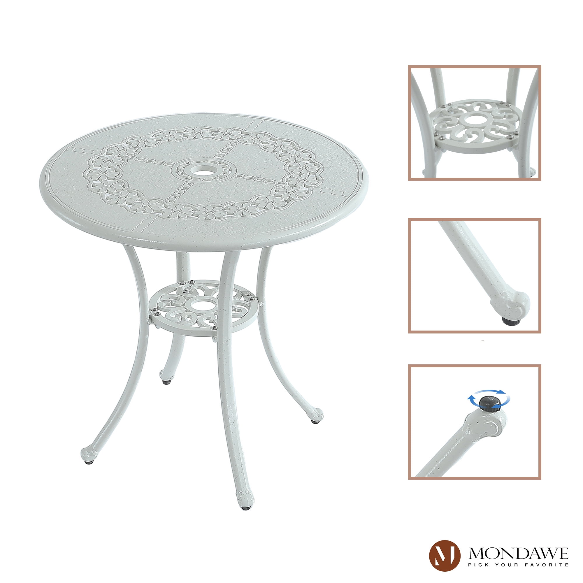 Mondawe 25 Inches Round Cast Aluminum Patio Dining Table with Umbrella ...