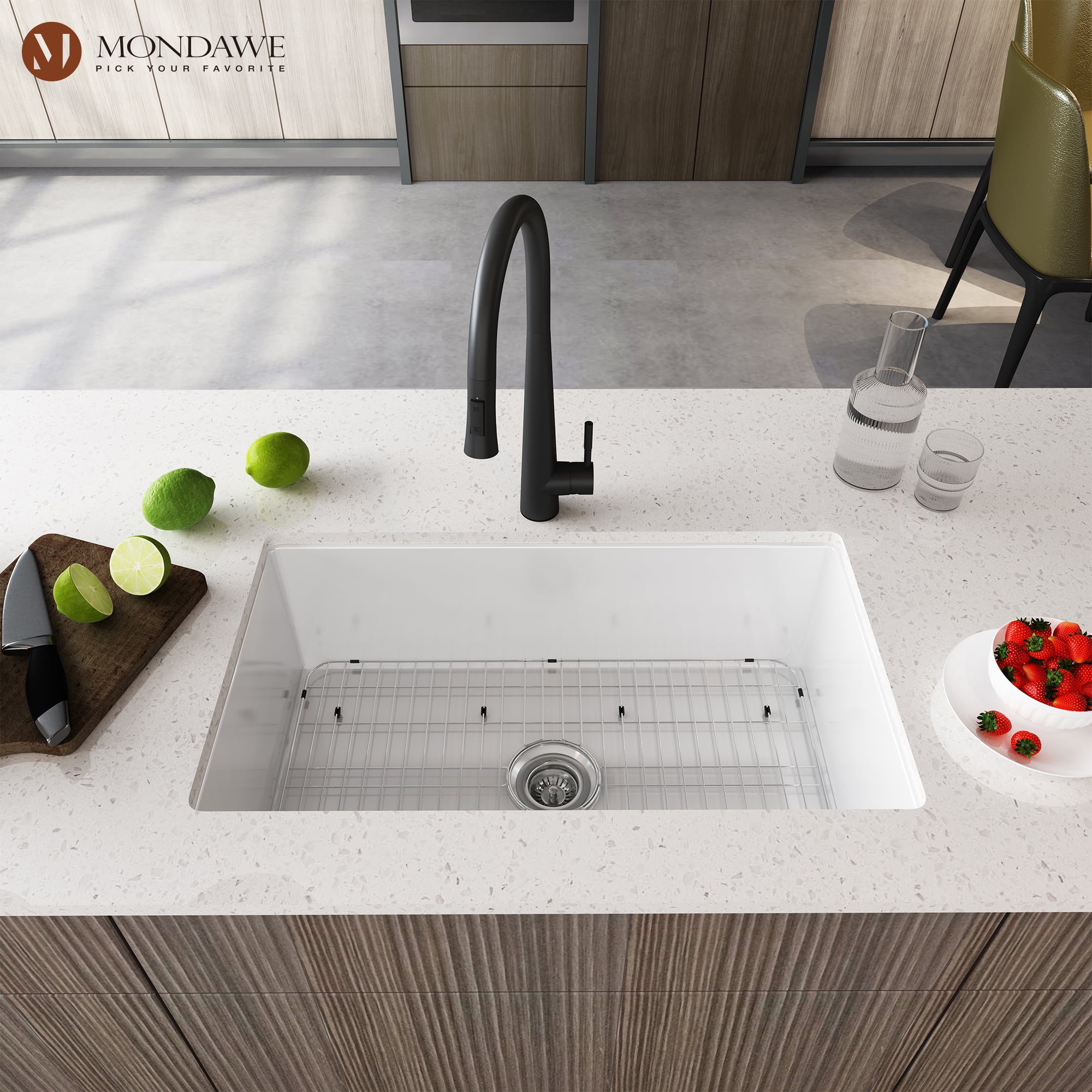 Mondawe 27 inch Drop-In Undermount Fireclay Single Bowl Kitchen Sink ...