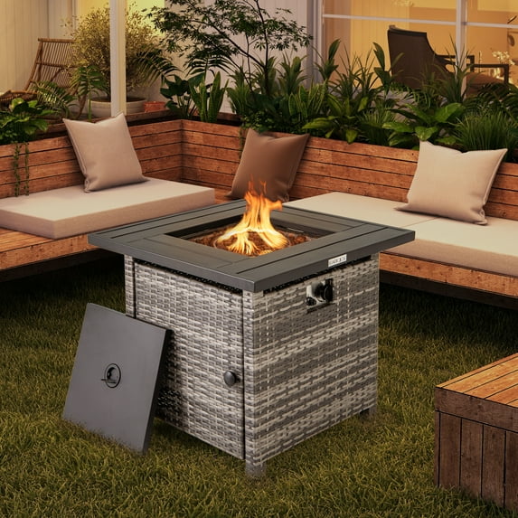 Mondawe 29" Propane Rattan Fire Pit Table, 50,000 BTU with Lava Rocks ...
