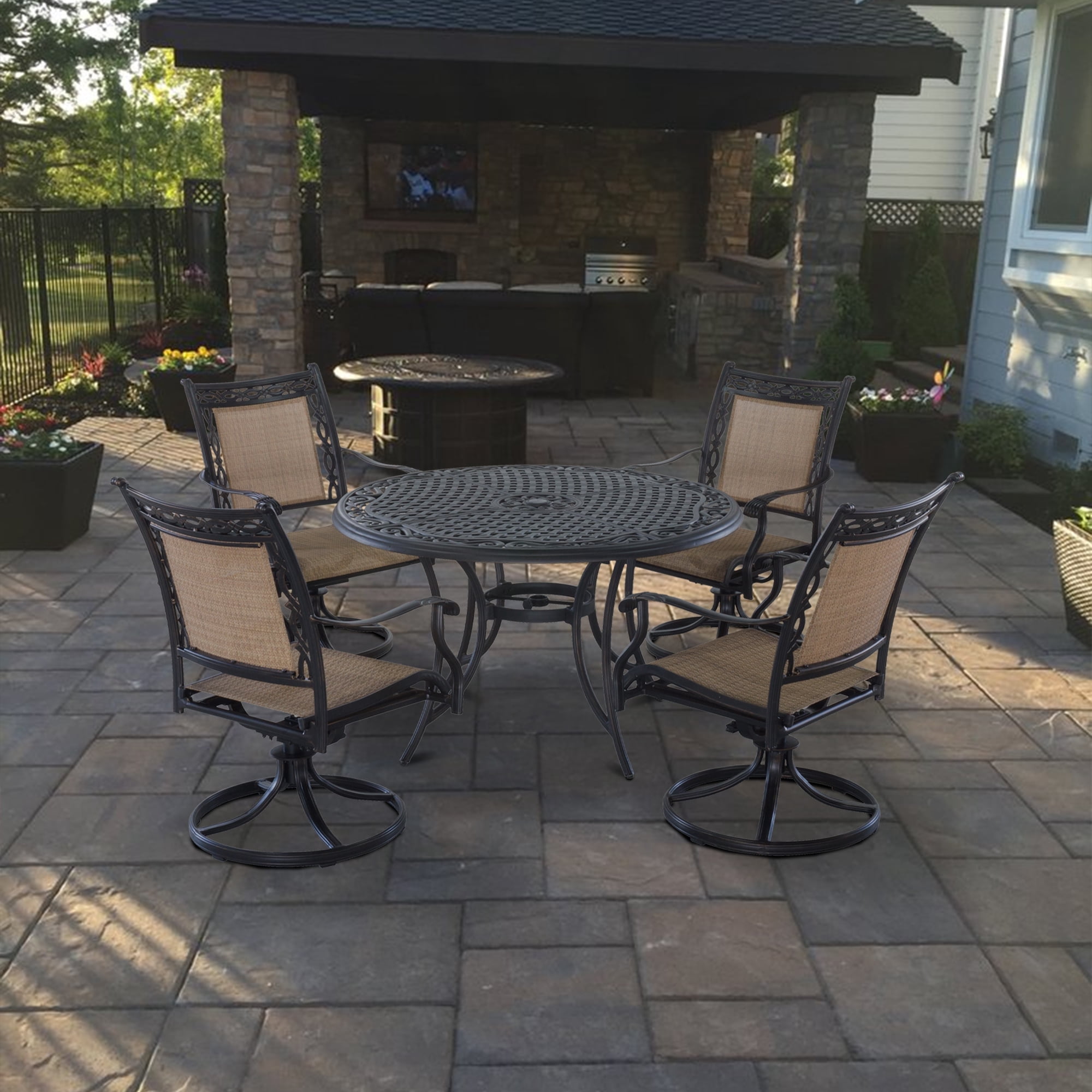 Mondawe 4pc Bronze Cast Aluminum Patio Chairs, Swivel & Padded Sling ...