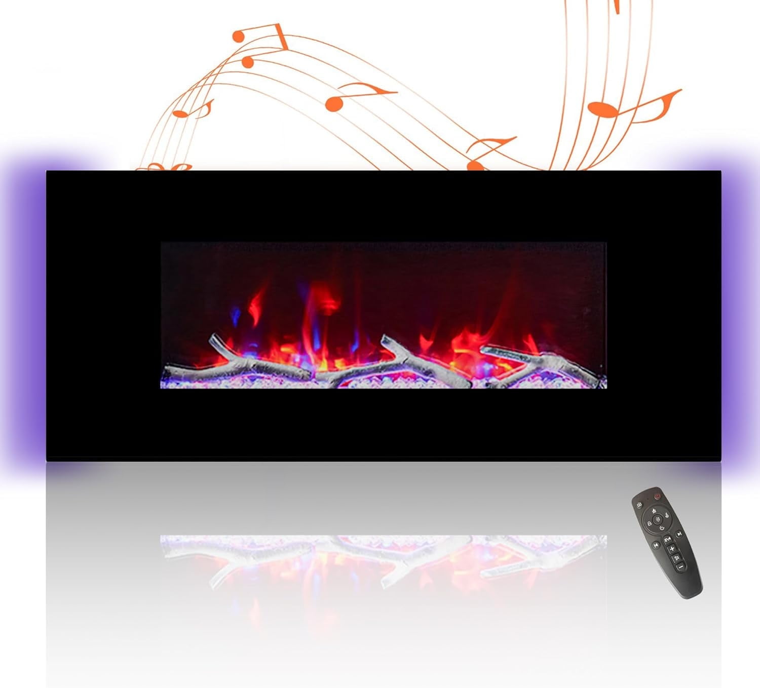 Mondawe 42 Inch Electric Fireplace with Bluetooth Speakers Ultra-Thin ...