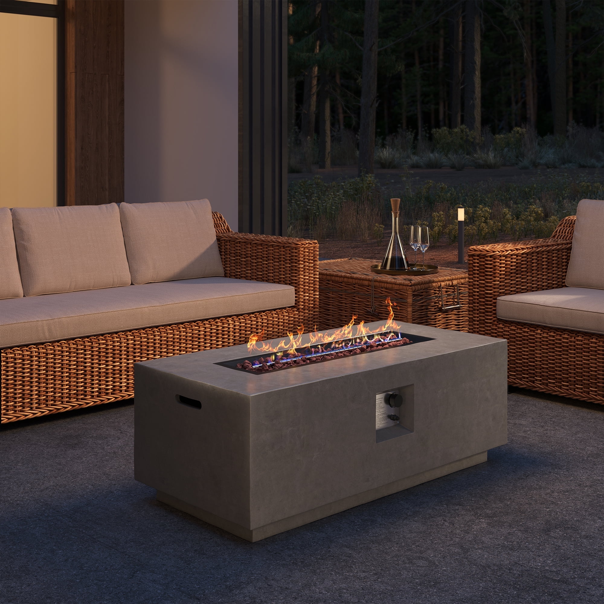 Mondawe 42" Propane Fire Pit 50,000 BTU Outdoor Rectangle Fire Pits ...