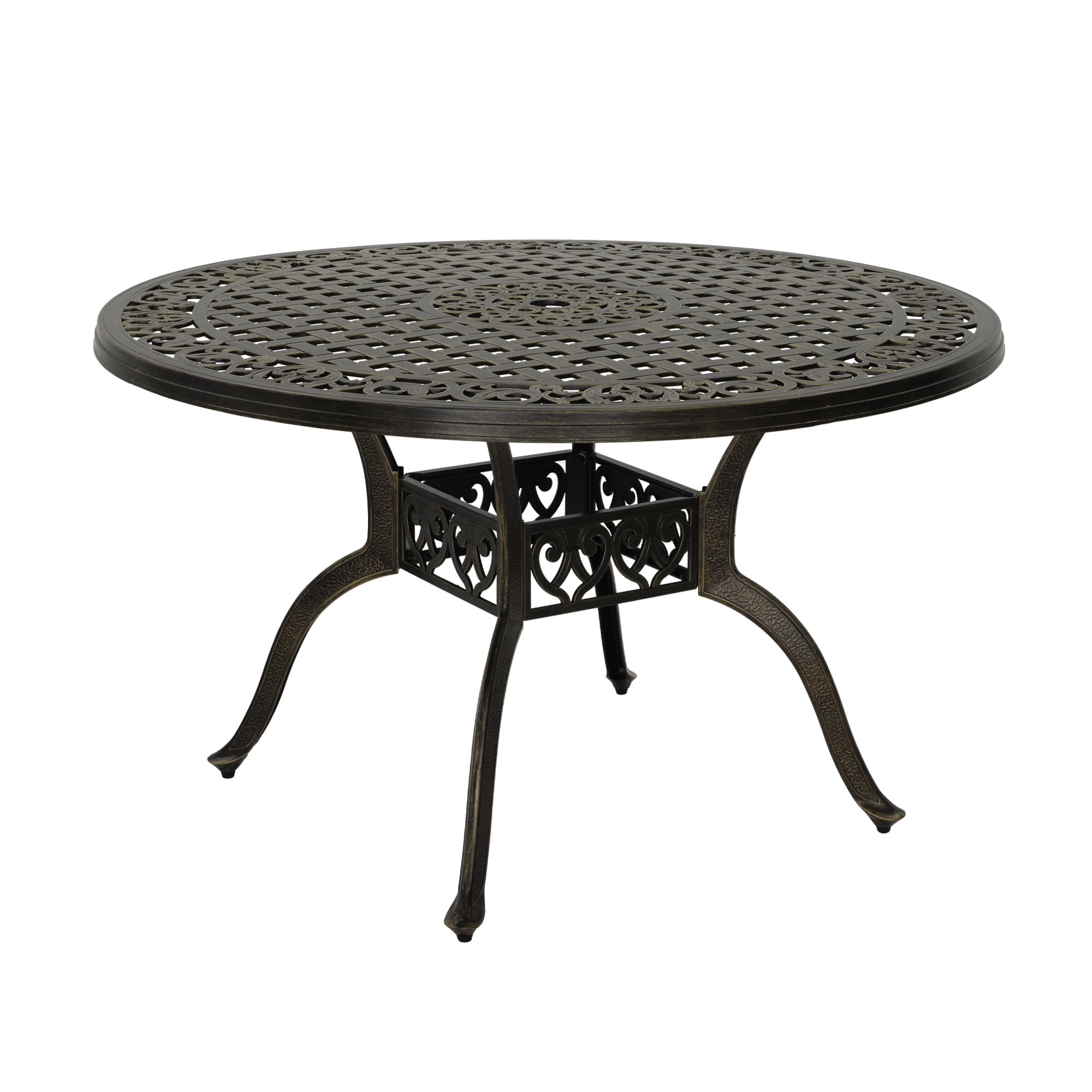 Mondawe 47'' Cast Aluminum Round Table Slanted Grid Dining Table with 2 ...