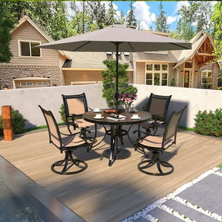 Garden Elements Sienna Metal Round Patio Glass Top Table, 40" (Brown ...