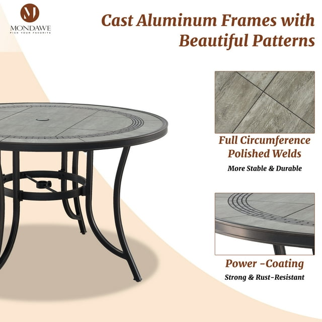 Mondawe 48" Round Aluminum Tiled Outdoor Dining Table 4 Seats for ...