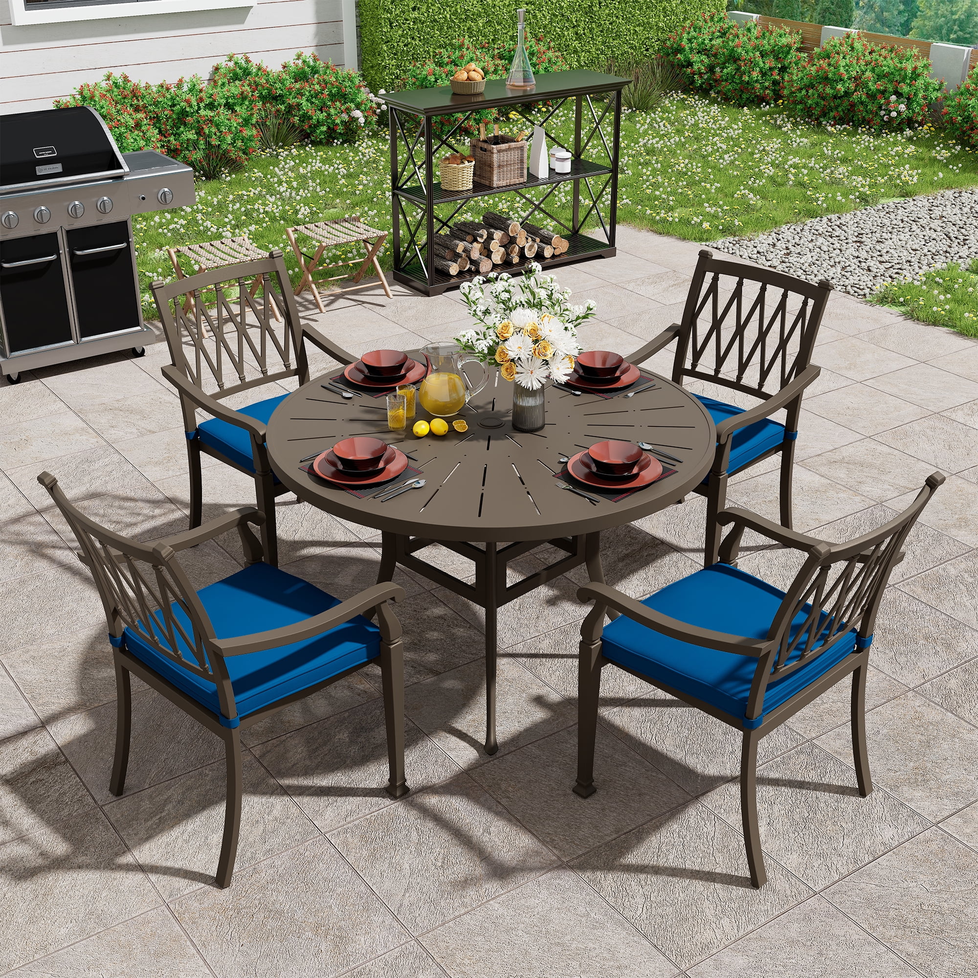Mondawe 5-Piece Outdoor Dining Set, Outdoor Cast Aluminum Patio Table ...