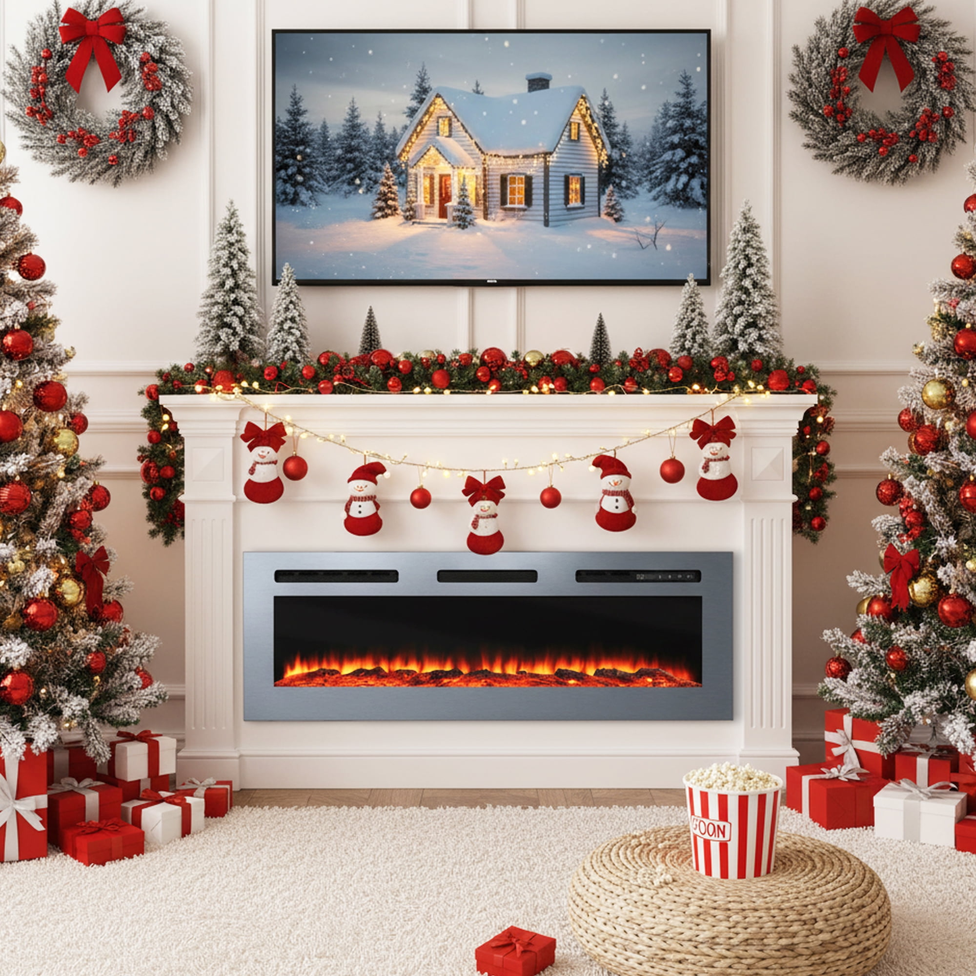 Mondawe 50" Recessed and Wall Mounted Electric Fireplace, Ultra-thin ...