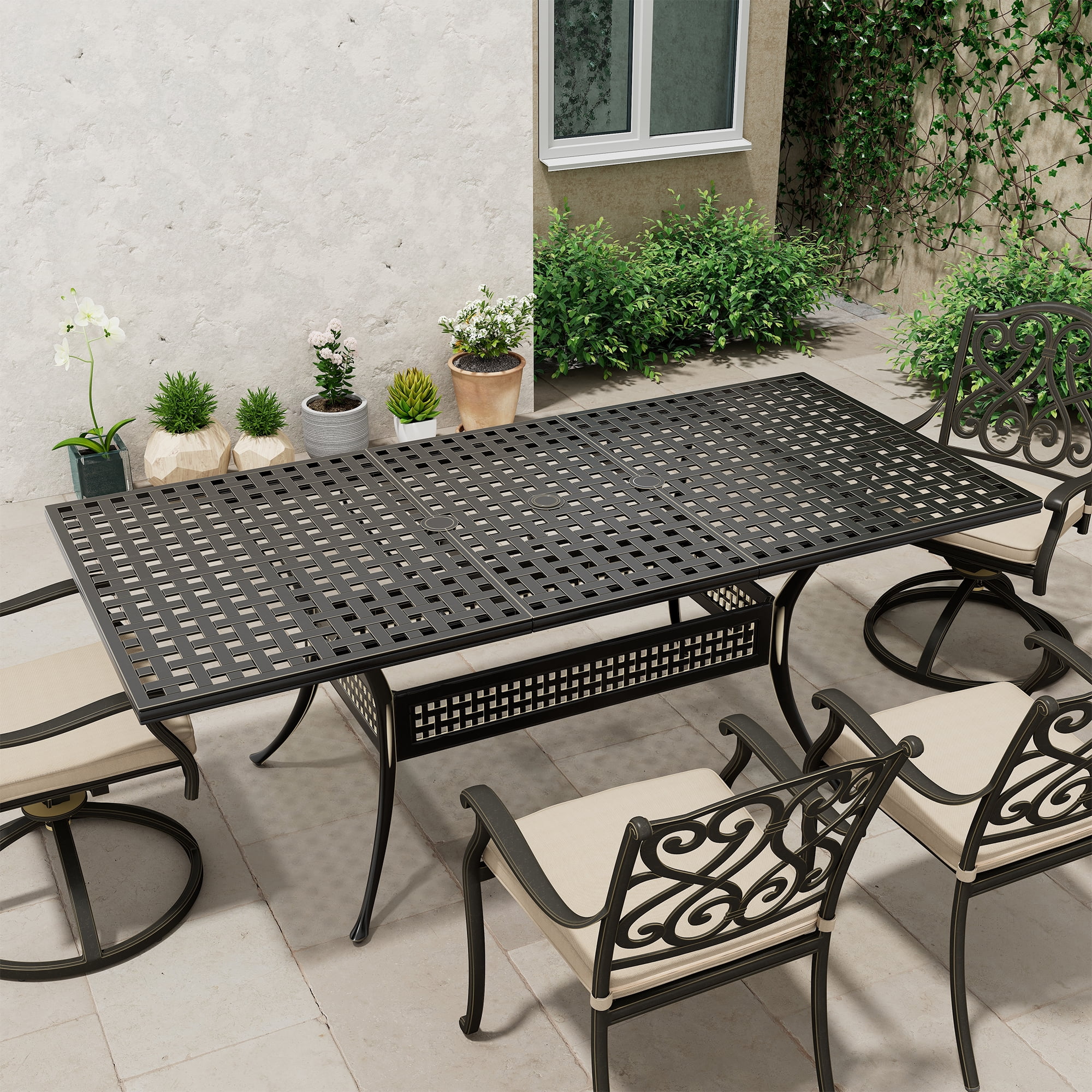 Mondawe 60-80'' Expandable Patio Dining Table for 6-8,Cast Aluminum ...