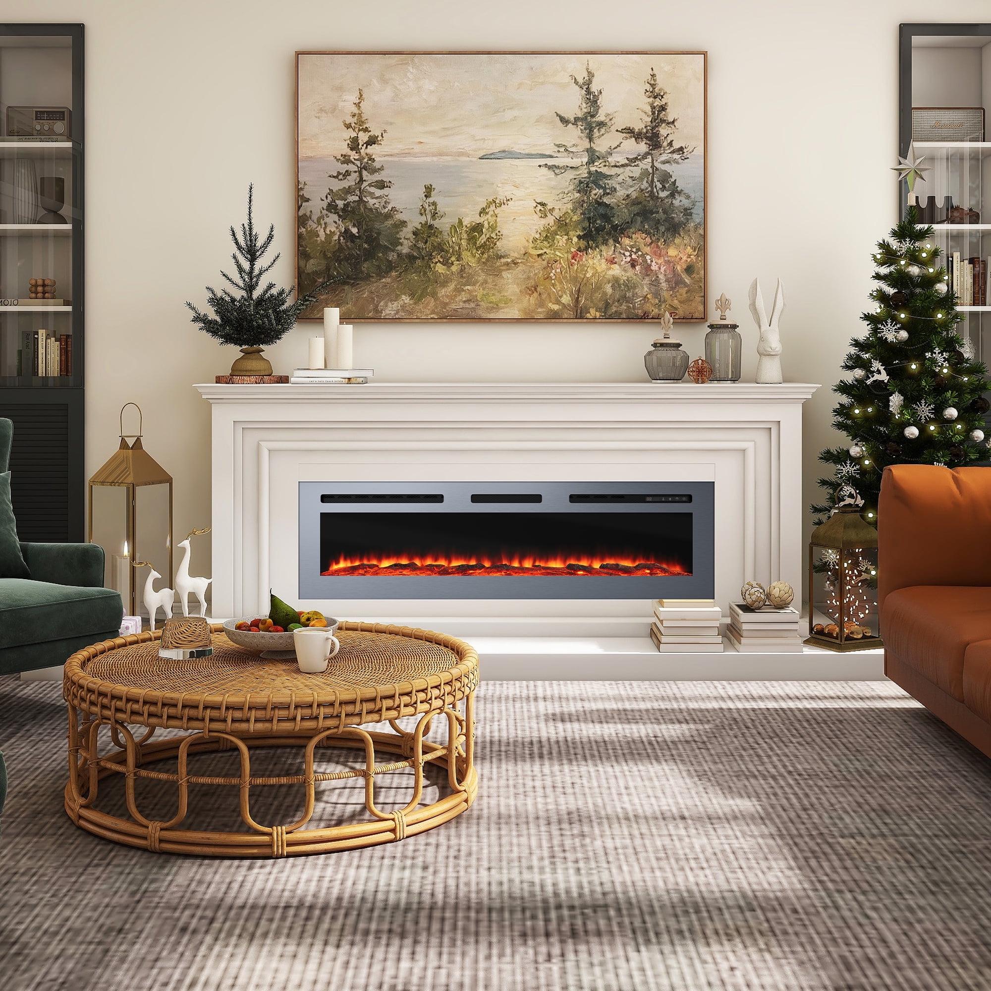 Mondawe 60" Recessed and Wall Mounted Electric Fireplace, Ultra-thin ...