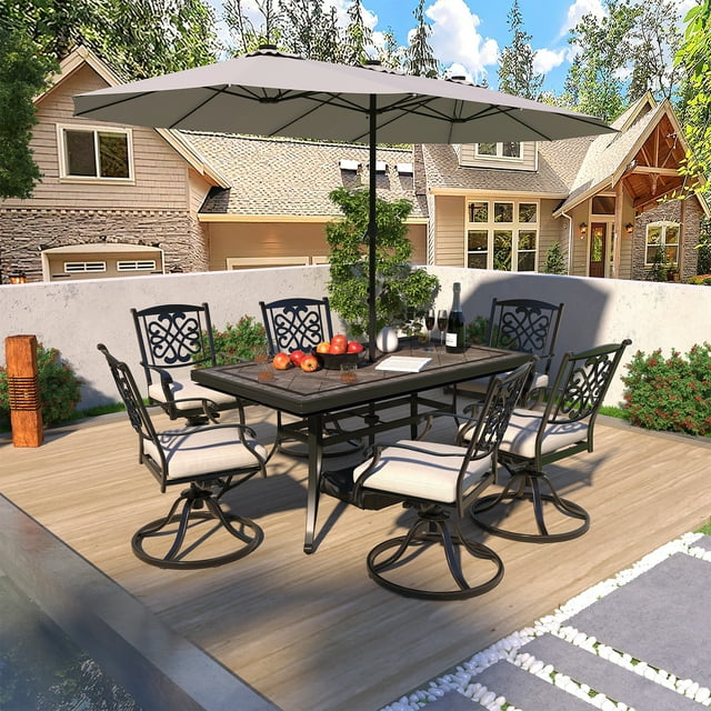 Mondawe 66"x36" Outdoor Porcelain Top Cast Aluminum Rectangular Dining ...