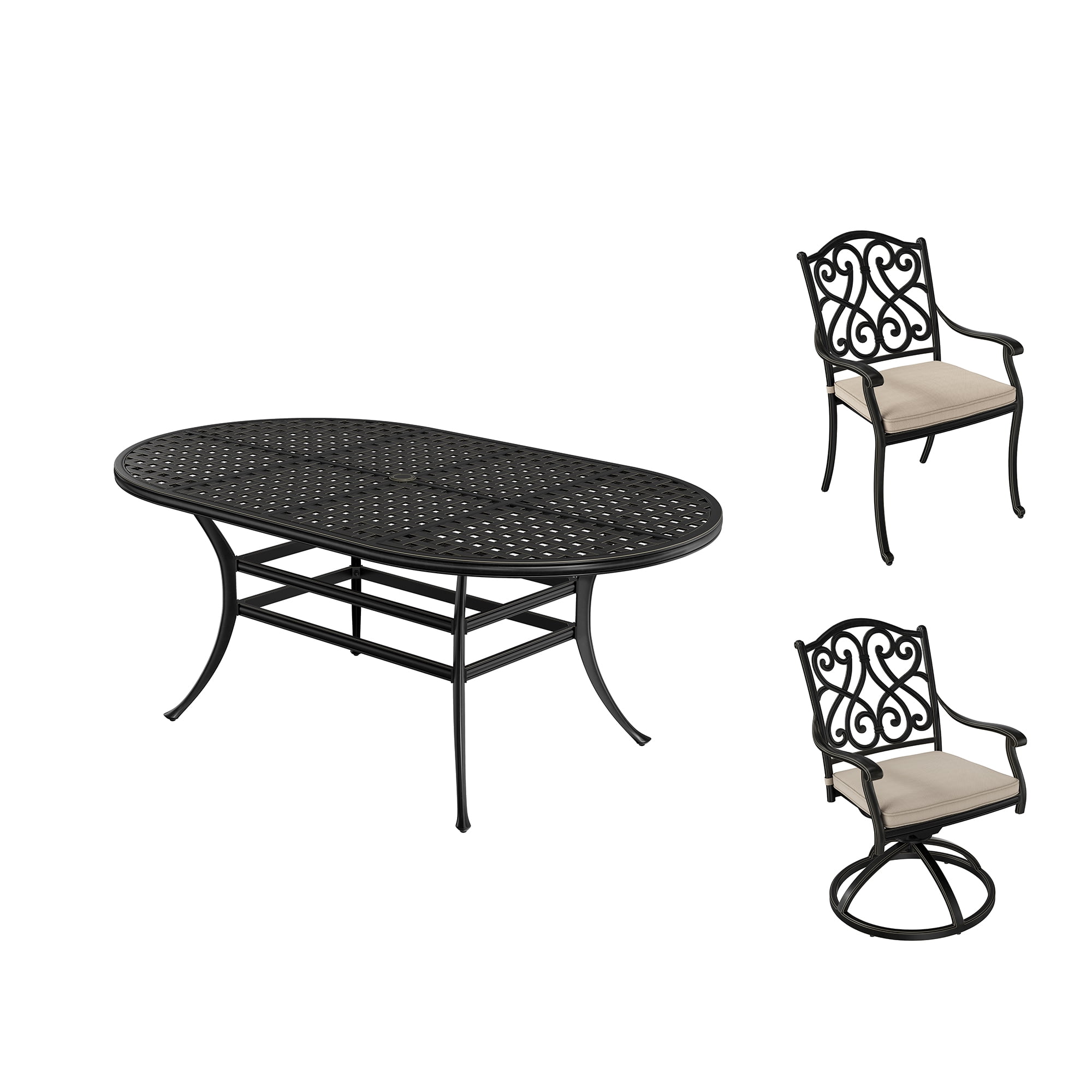 Mondawe 7-Piece Cast Aluminum 72 inch Oval Outdoor Dining Table Set ...