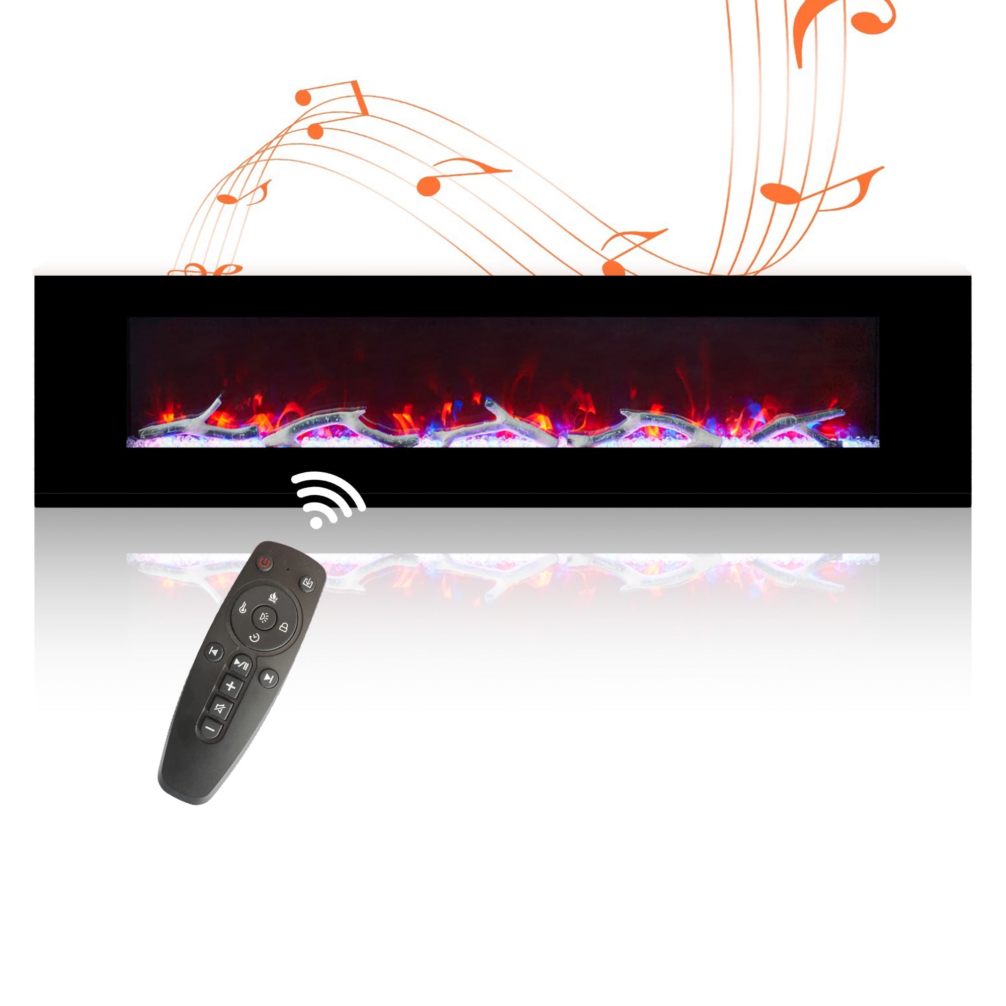 Mondawe 72 Inch Electric Fireplace with Bluetooth Speakers Wall Mounted ...