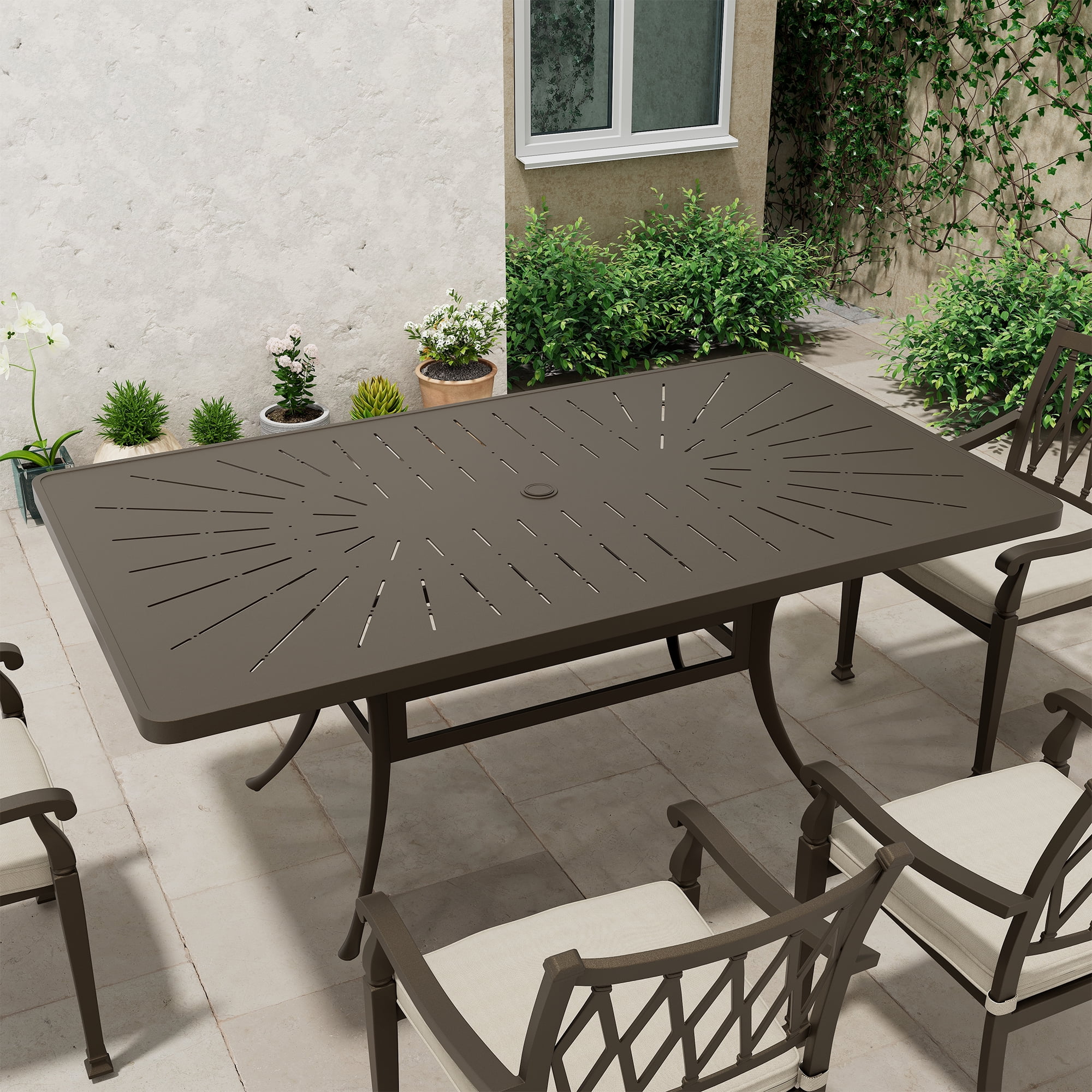 Mondawe 72" Patio Dining Table for 4-6, Rectangle Patio Table with 1.9 ...
