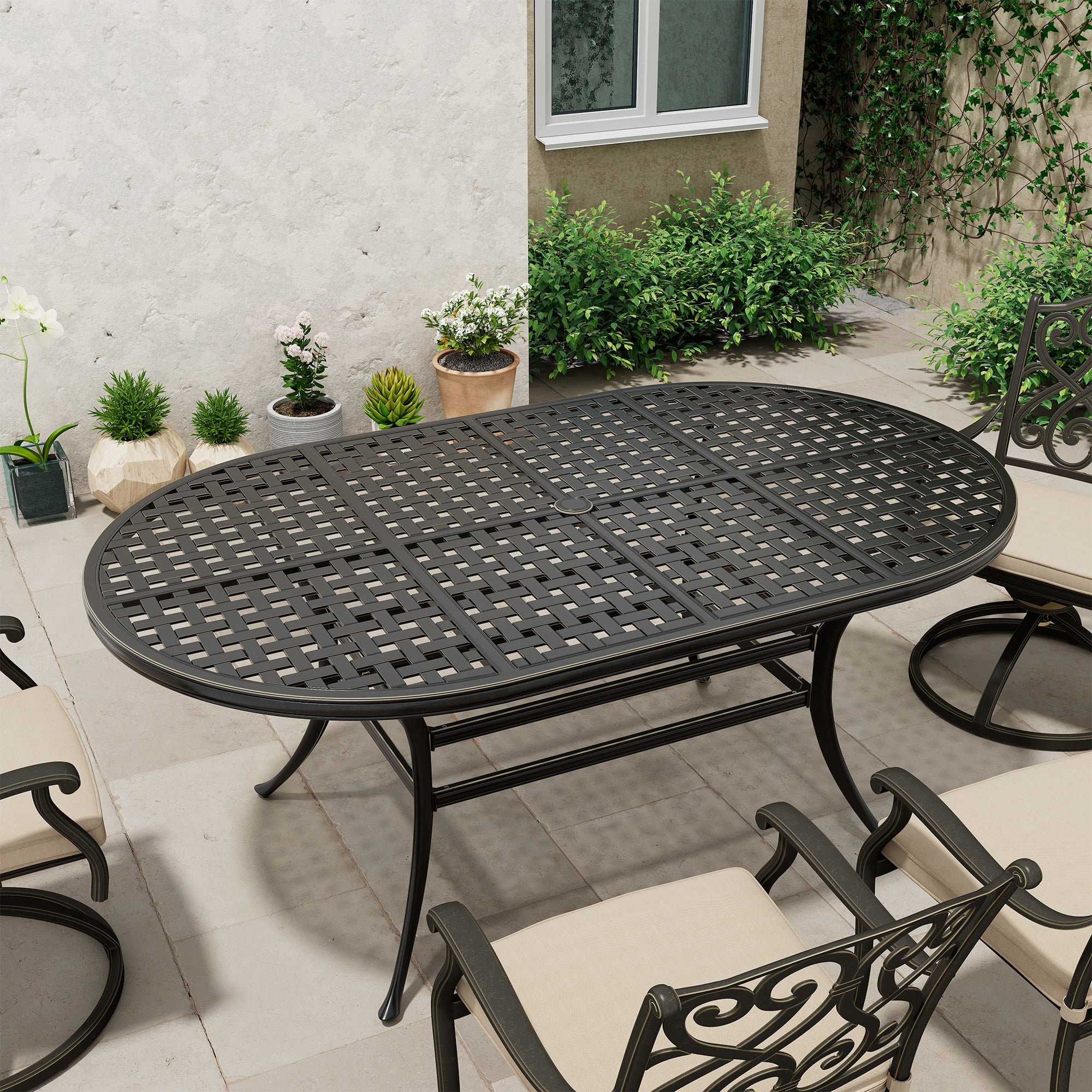 Mondawe 72 inch Patio Dining Table for 6-8,Oval Cast Aluminum Modern ...